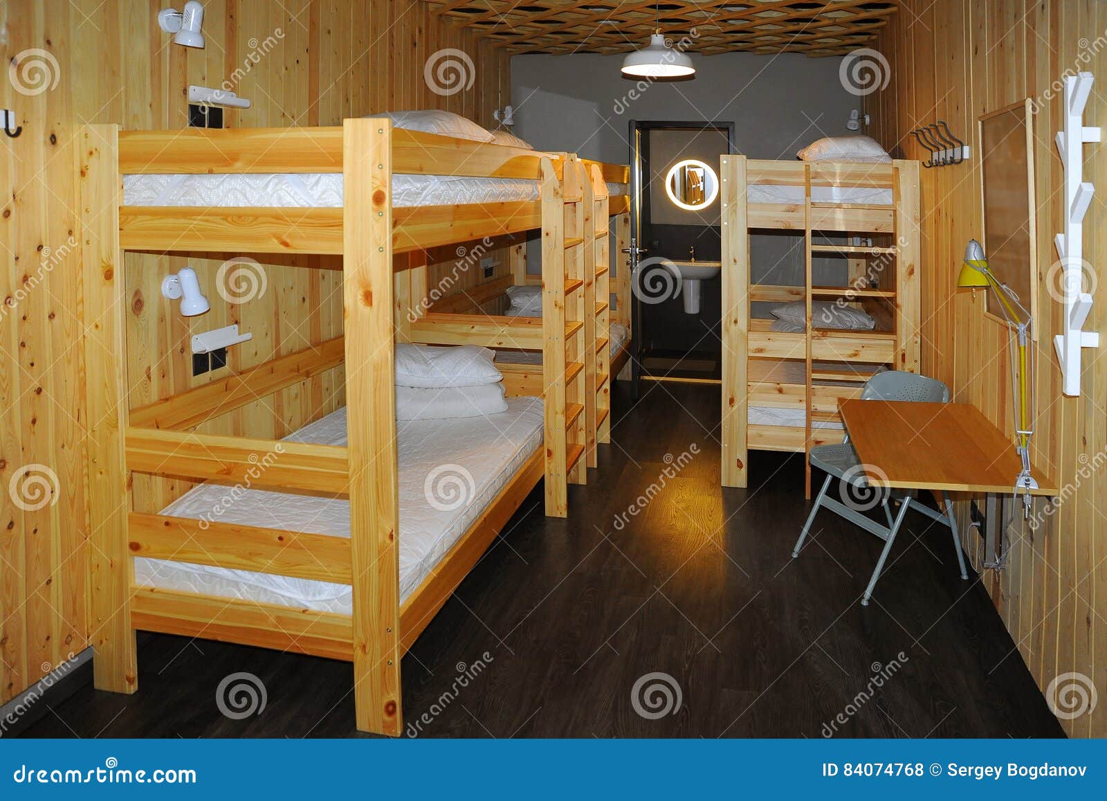 Hostel room interior stock photo. Image of indoor, interior - 84074768