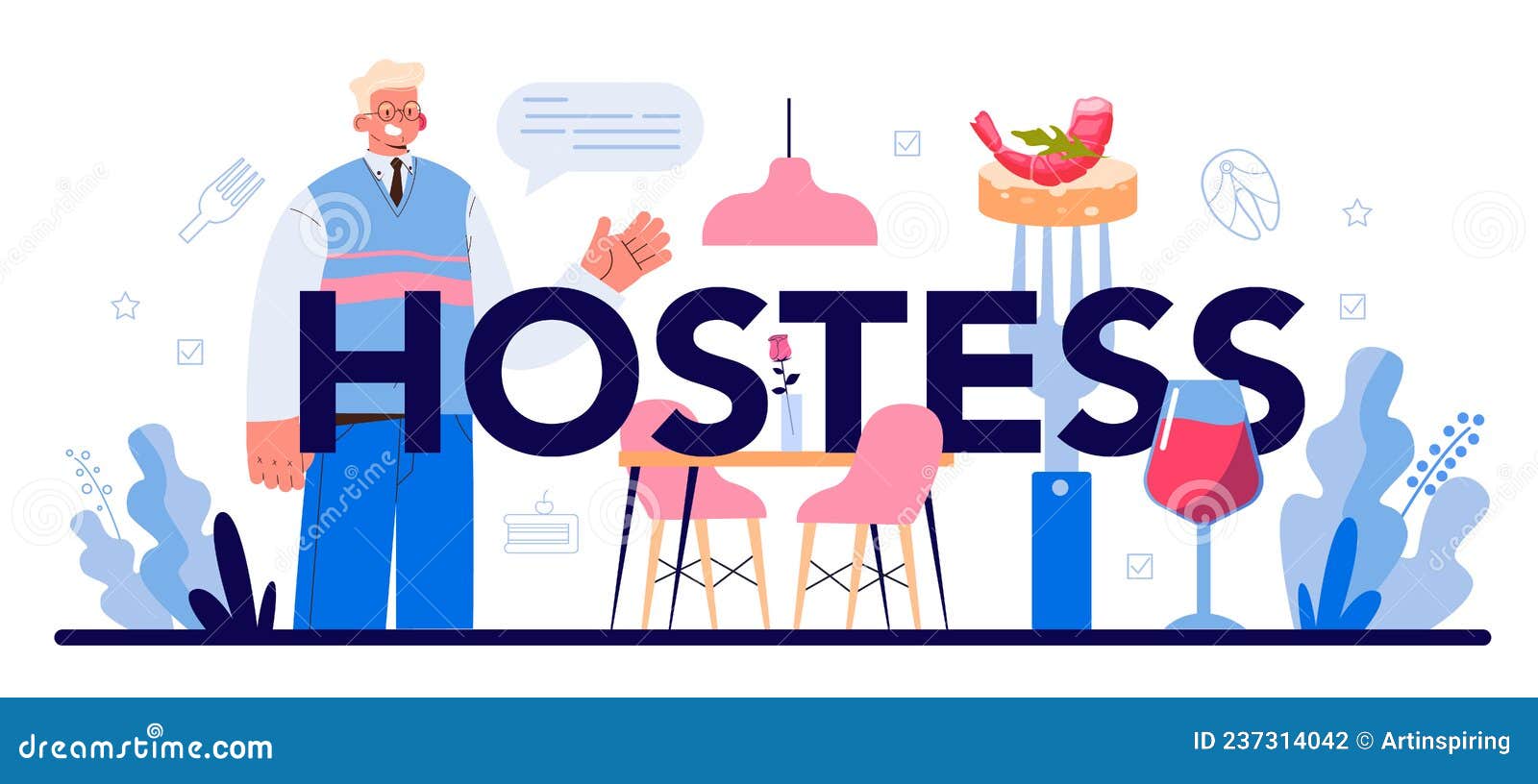 Hostess Typographic Header. Caffe Employees and Administration Stock ...