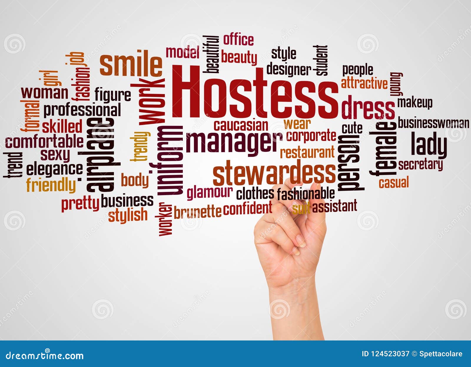 Hostess Word Cloud and Hand with Marker Concept Stock Image - Image of ...