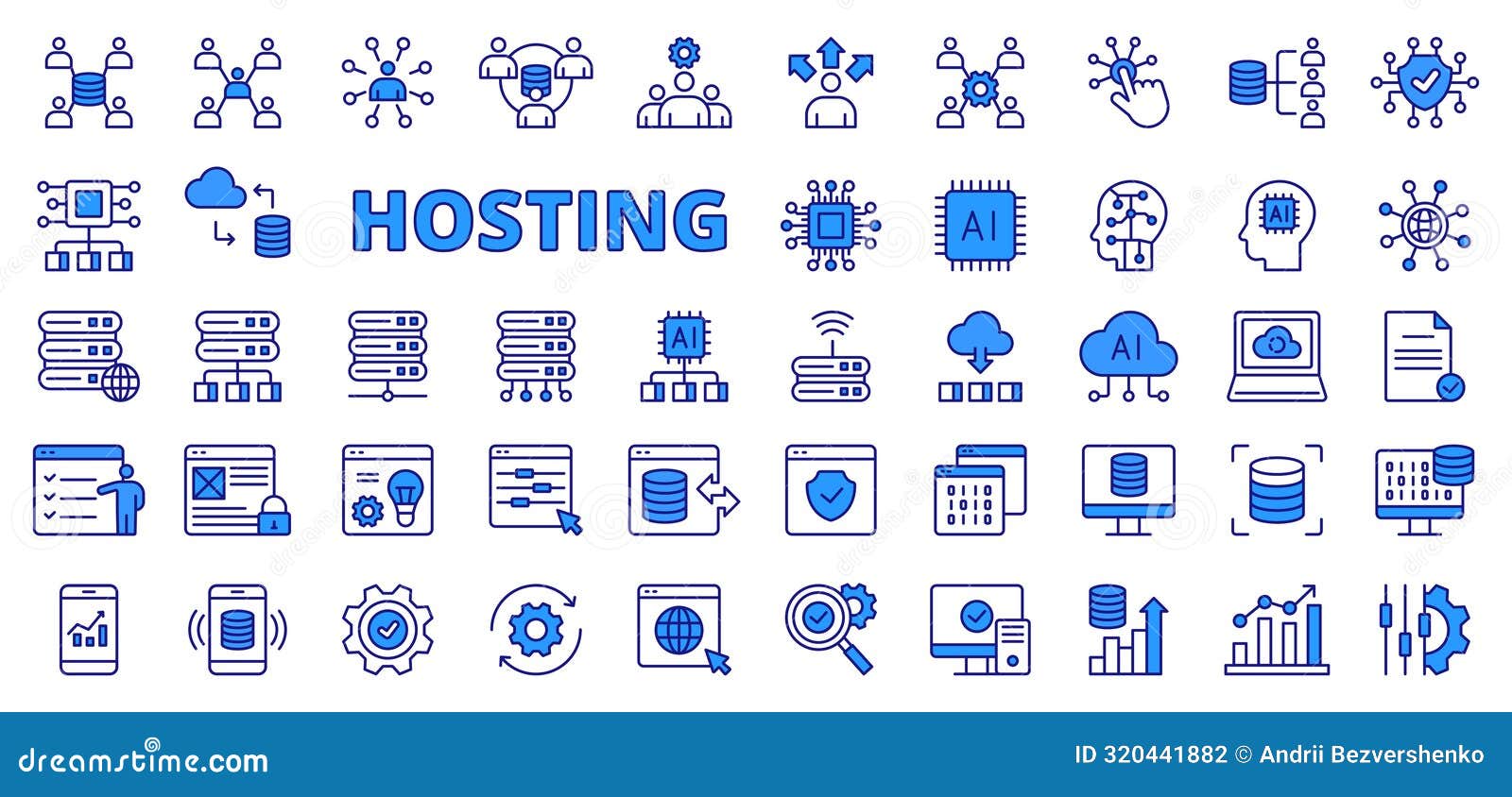 Hosting Business, in Line Design, Blue. Hosting, Business, Server ...