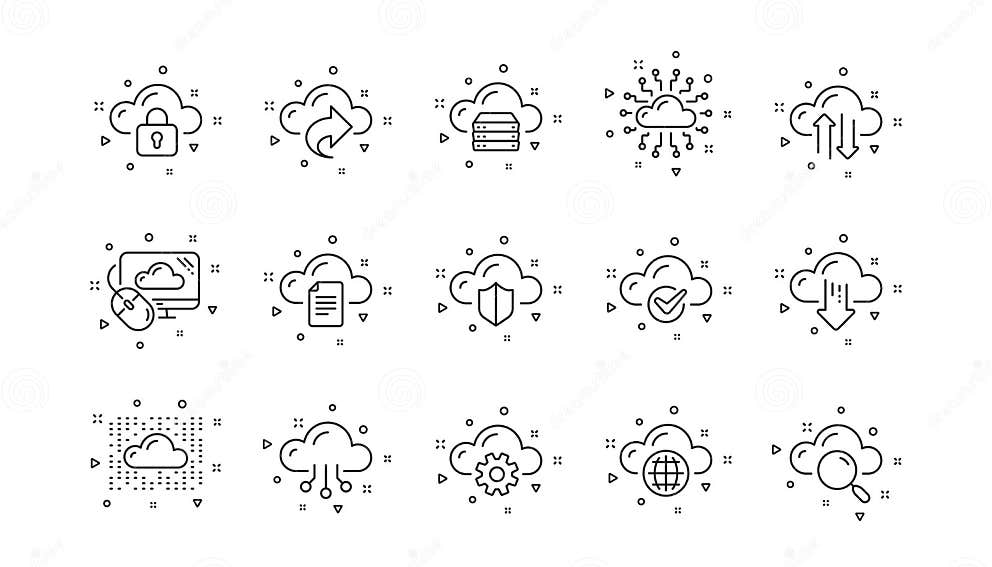 Computer Cloud Icons. Hosting, Computing Data and File Storage. Linear Icon Set. Vector Stock ...