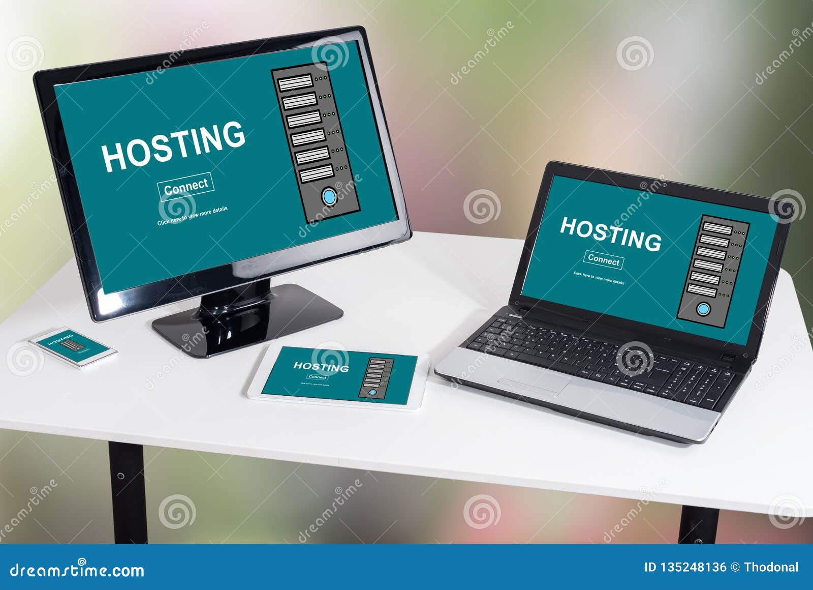 Hosting Concept on Different Devices Stock Illustration - Illustration ...