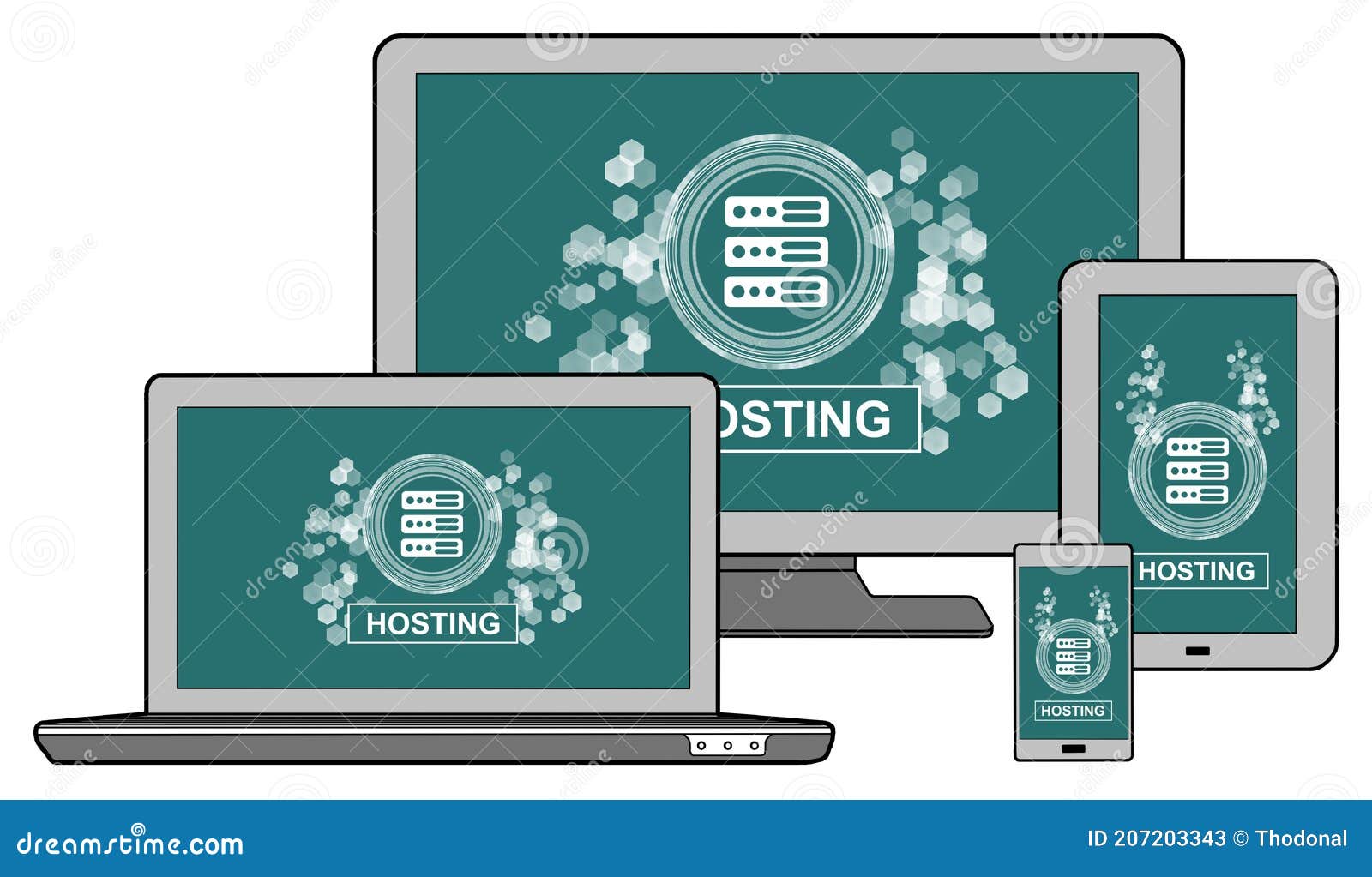 Hosting Concept on Different Devices Stock Illustration - Illustration ...