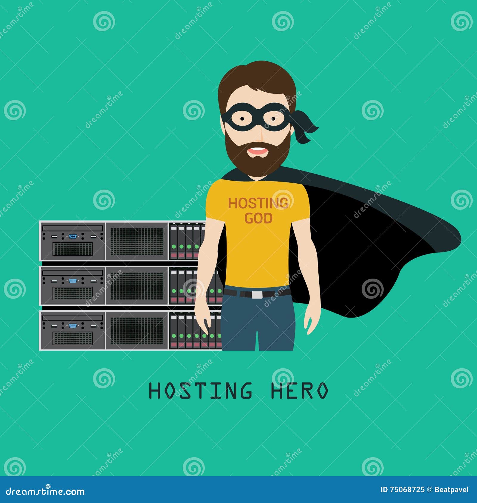 Hosting Hero in Front of Servers Rack Stock Illustration - Illustration ...