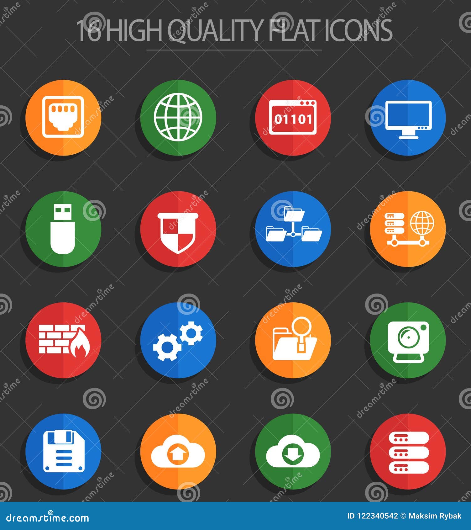 Hosting Provider 16 Flat Icons Stock Vector - Illustration of cloud ...