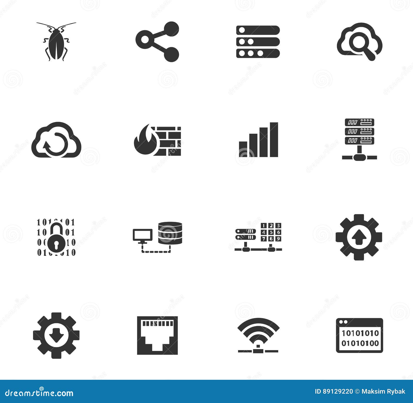 Hosting provider icons set stock illustration. Illustration of cluster ...