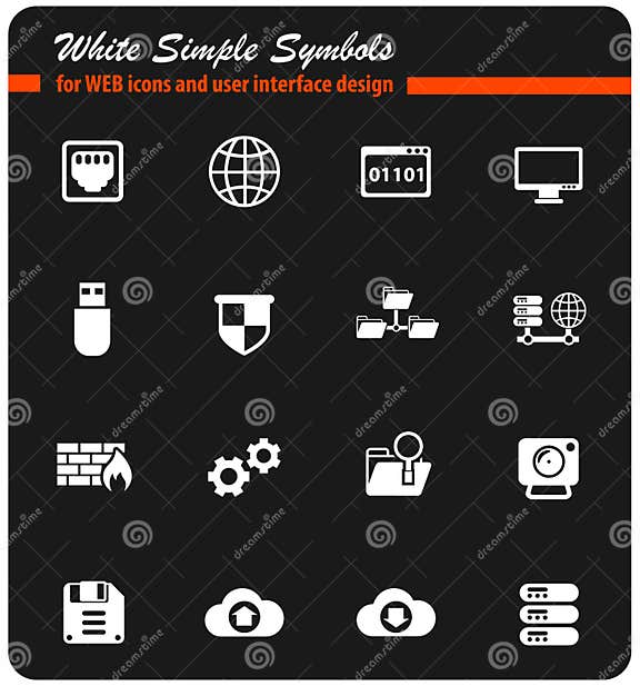 Hosting Provider White Icon Set Stock Illustration - Illustration of ...