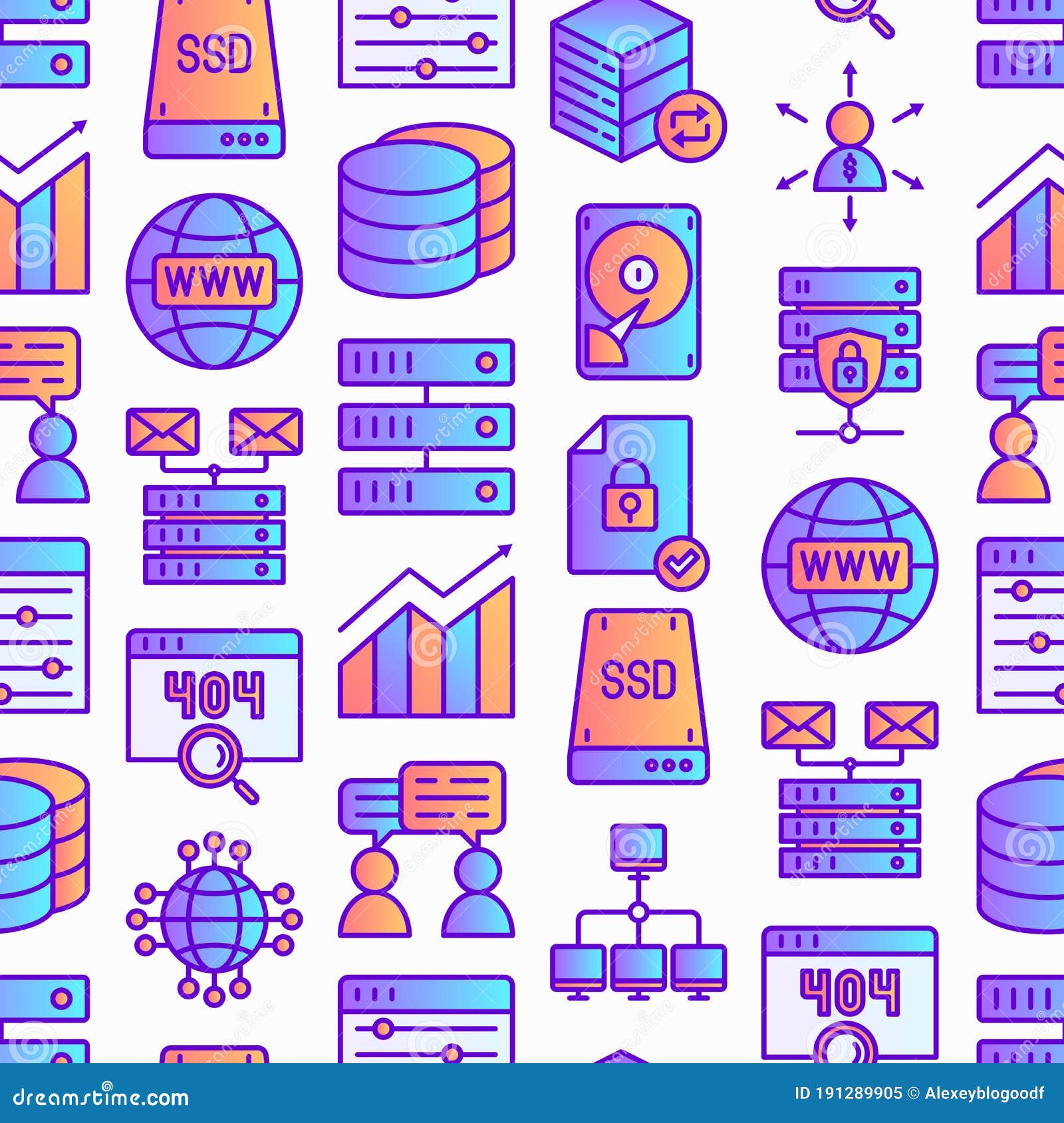 Hosting Seamless Pattern With Thin Line Icons Vps Customer Support Domain Name Automated