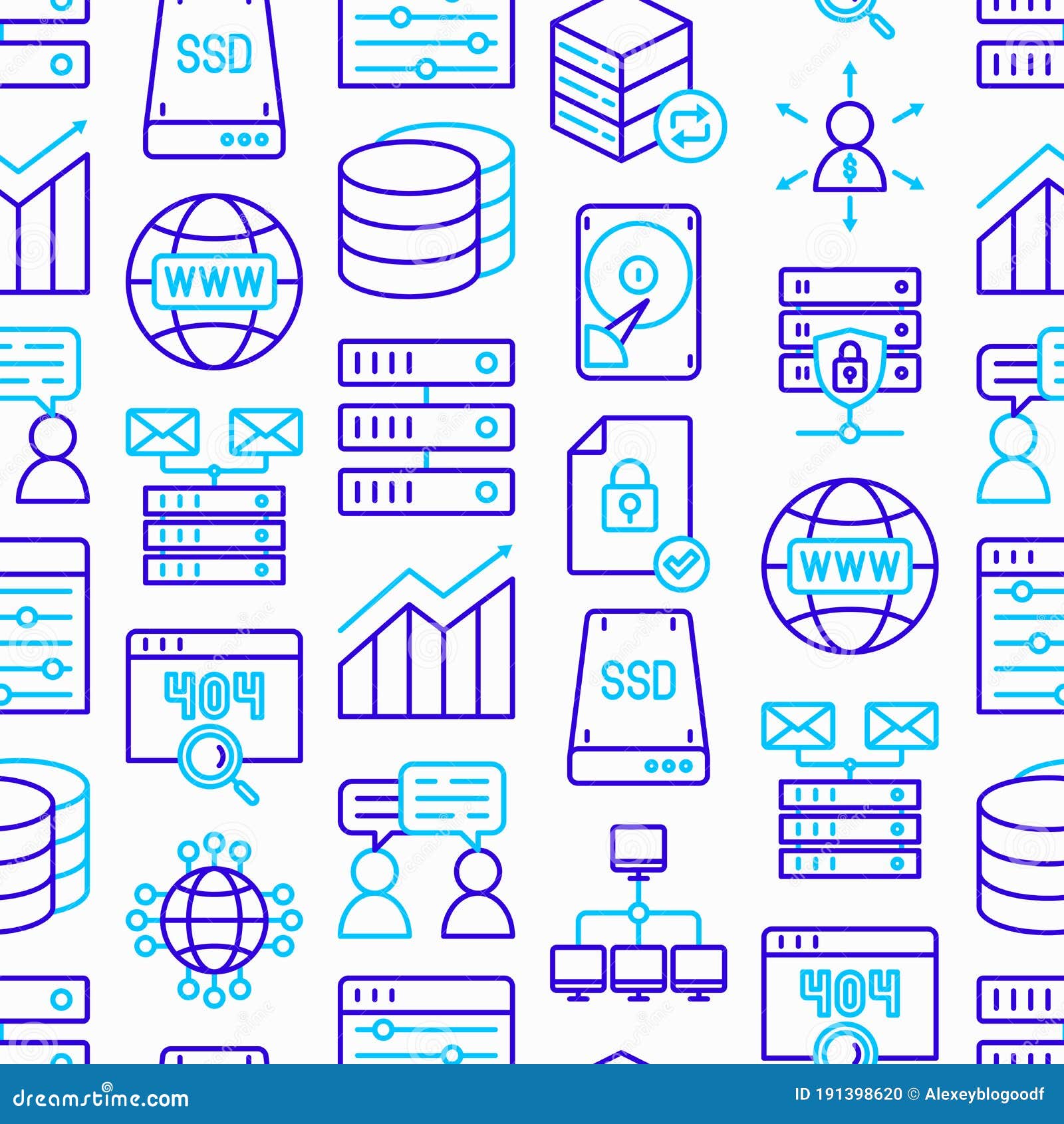 Hosting Seamless Pattern with Thin Line Icons: VPS, Customer Support ...