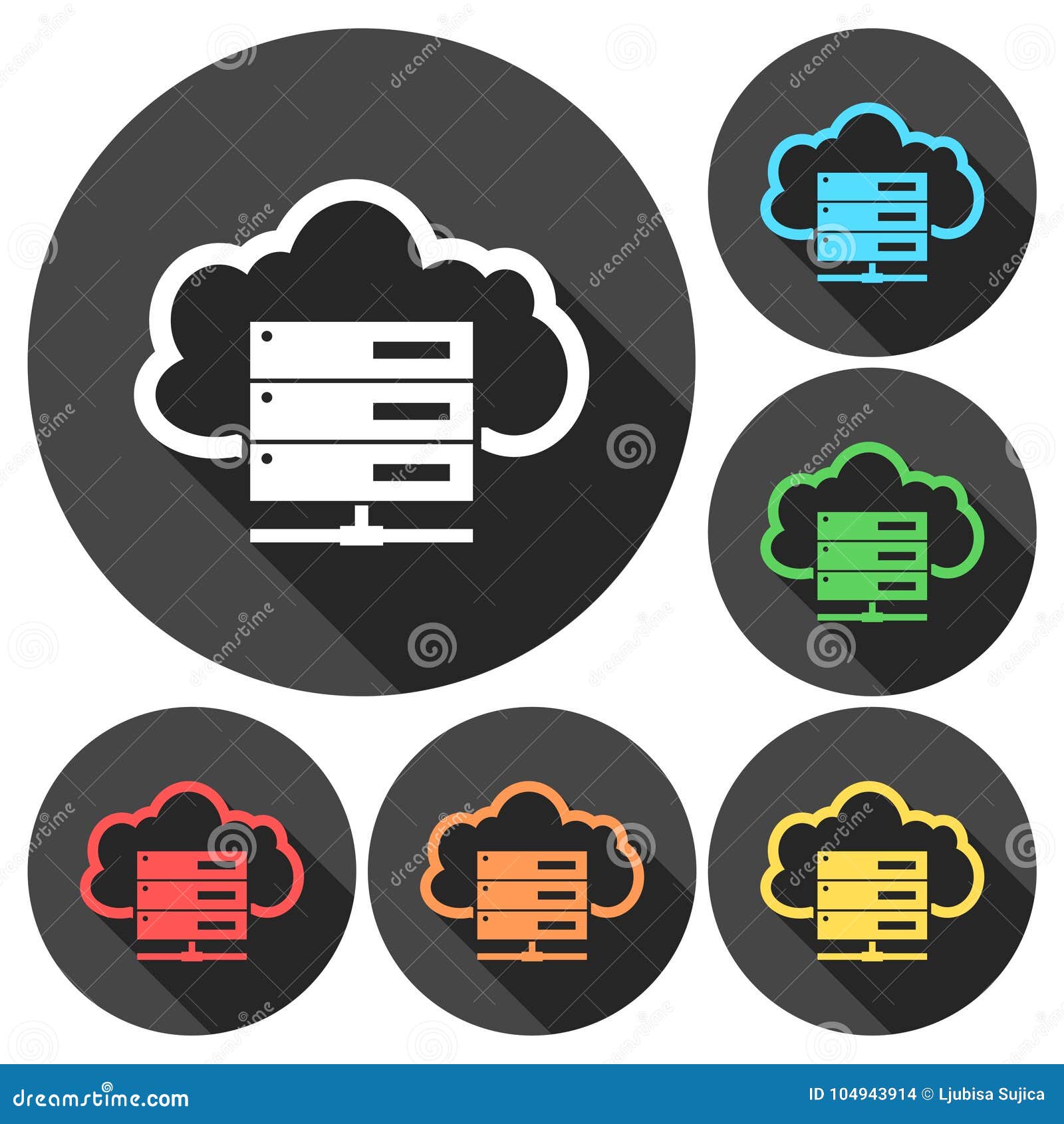 Hosting Server Icons Set with Long Shadow Stock Vector - Illustration ...
