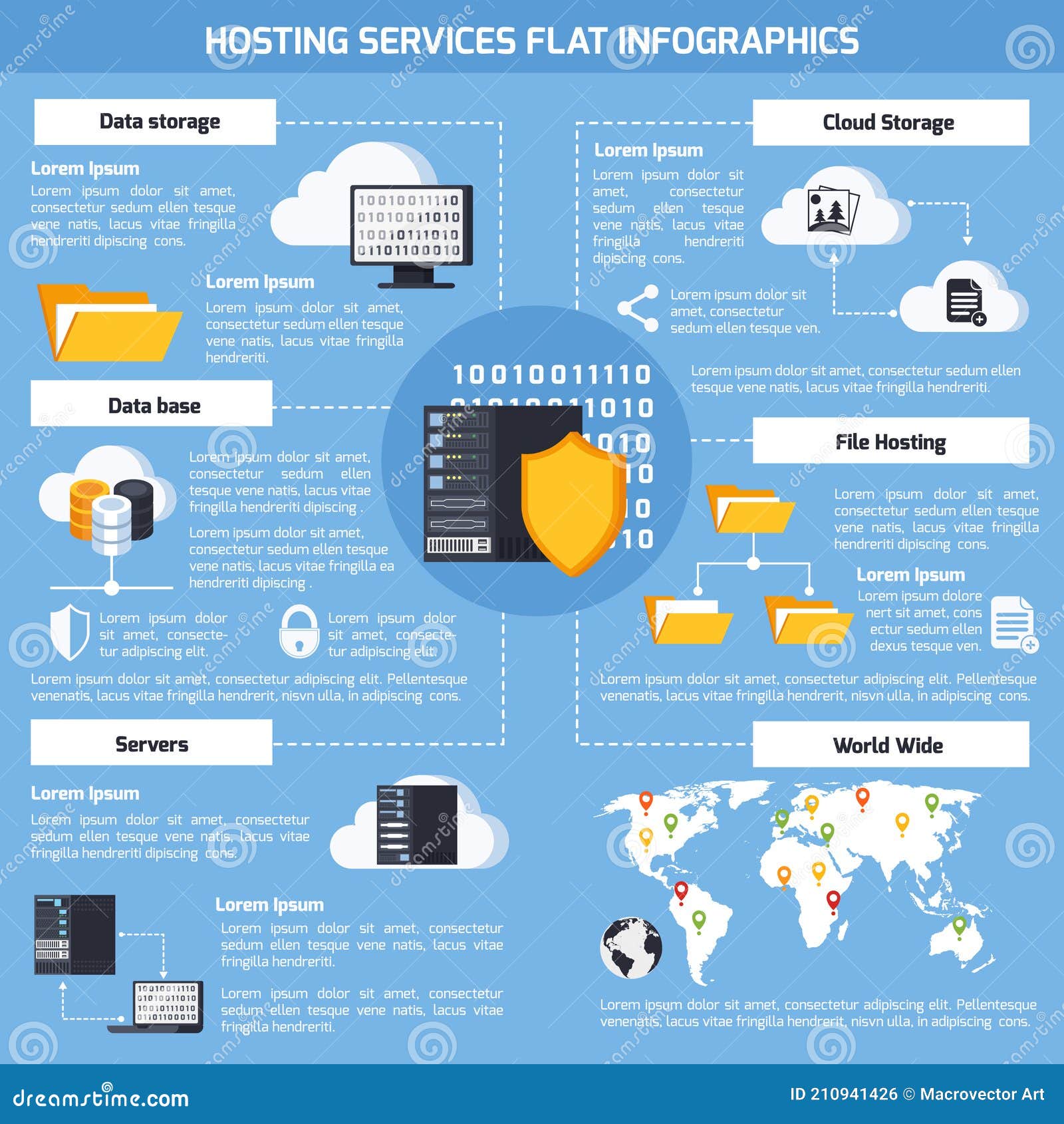 Hosting Services Infographic Set Stock Vector - Illustration of center, flat: 210941426