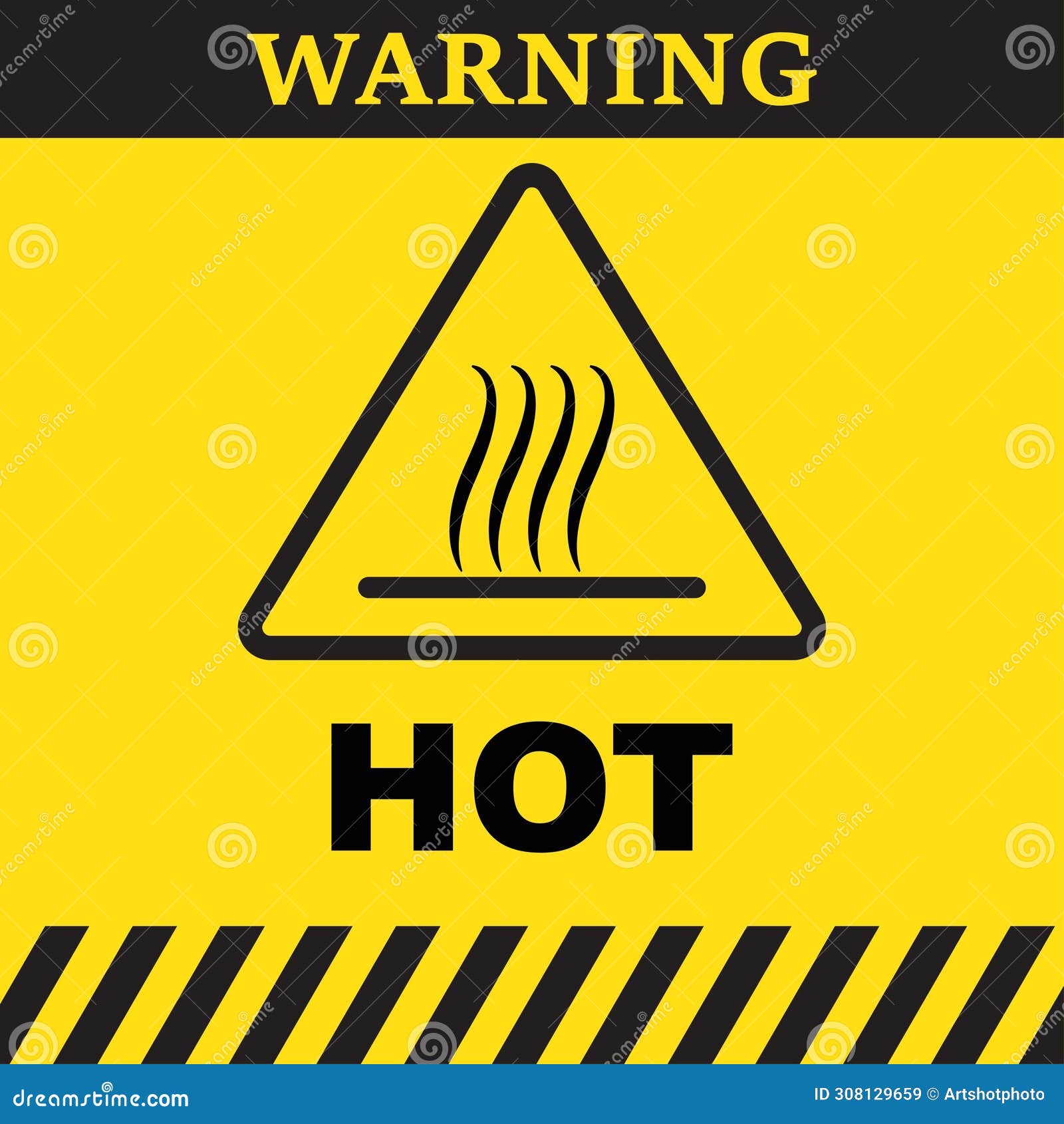 Warning Hot Surface and High Temperature Symbol in a Triangle on Yellow ...