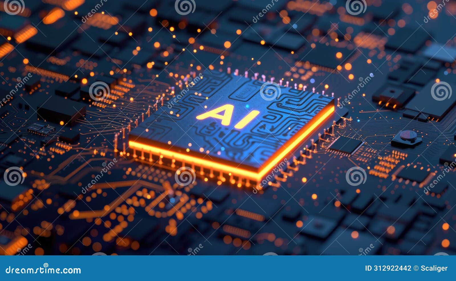 Hot AI Processor on Computer Circuit Board, Main Chip of Artificial ...