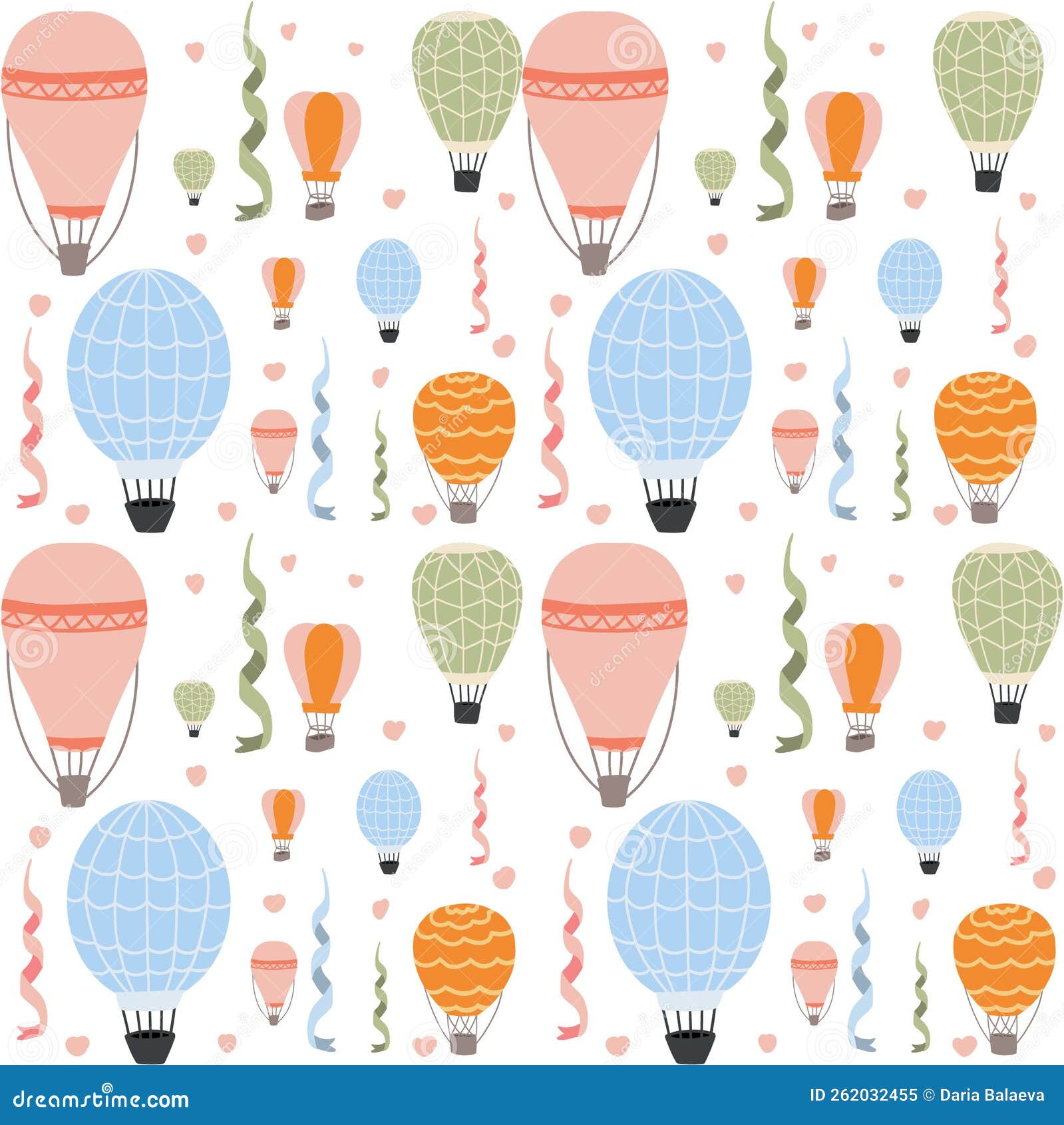 Hot Air Ballon Hand Drawn Pattern Seamless Stock Vector - Illustration ...