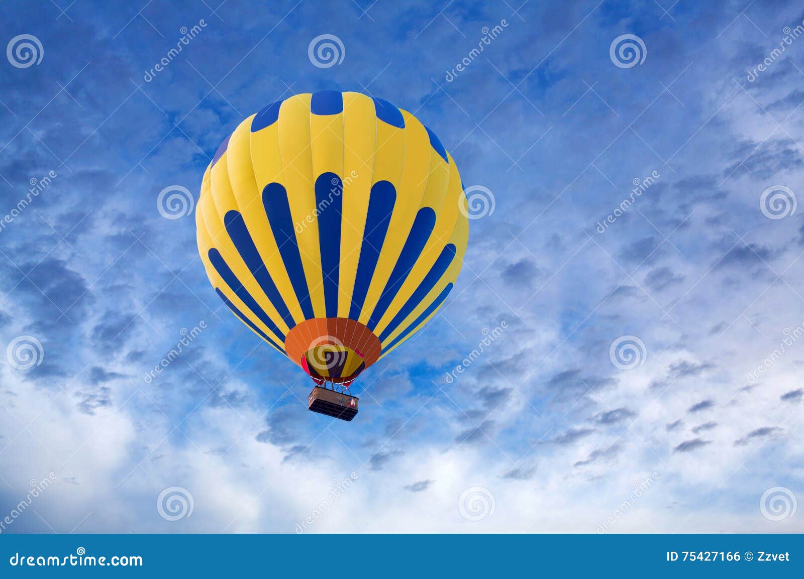 Hot Air Balloon on Blue Sky Background Stock Photo - Image of striped ...