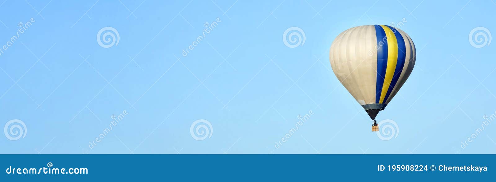 Hot Air Balloon in Blue Sky, Space for Text. Banner Design Stock Photo ...