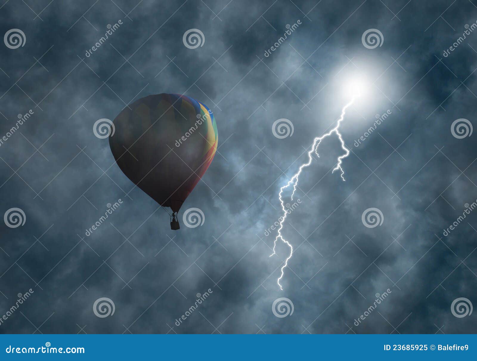 Hot-Air Balloon among Clouds with Lightning Stock Image - Image of ...