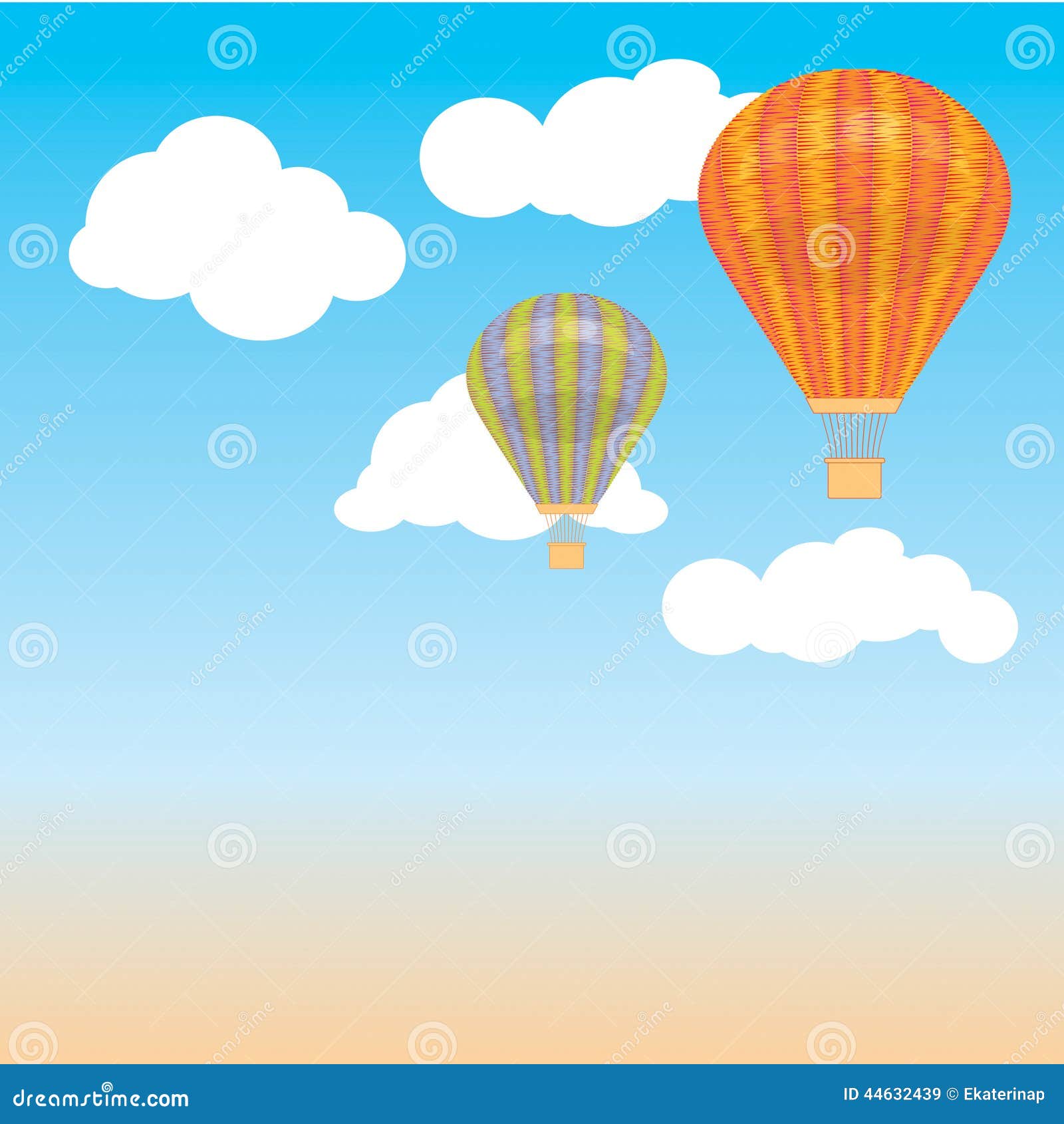 Hot Air Balloon and Clouds in the Sky. Vector Illustration. Background ... Hot Air Balloon and Clouds in the Sky. Vector Illustration. Background ...