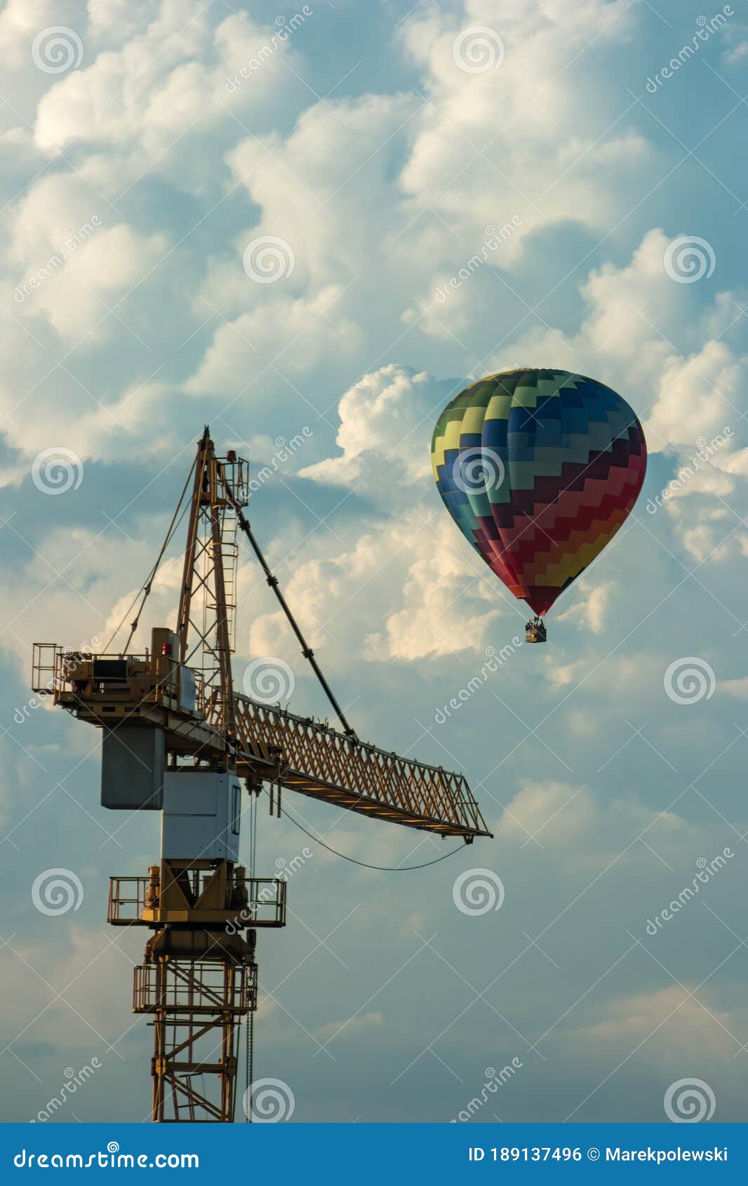 Hot Air Balloon with Construction Site Crane in the Front Plane ...