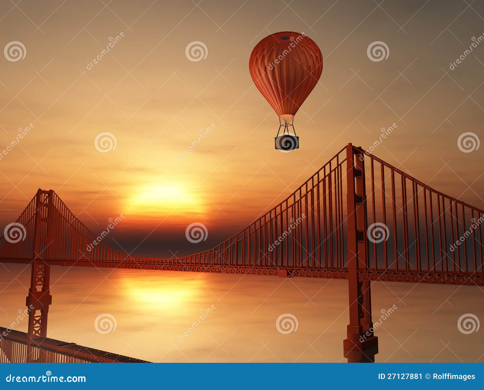 Hot Air Balloon and Golden Gate Stock Illustration - Illustration of ...