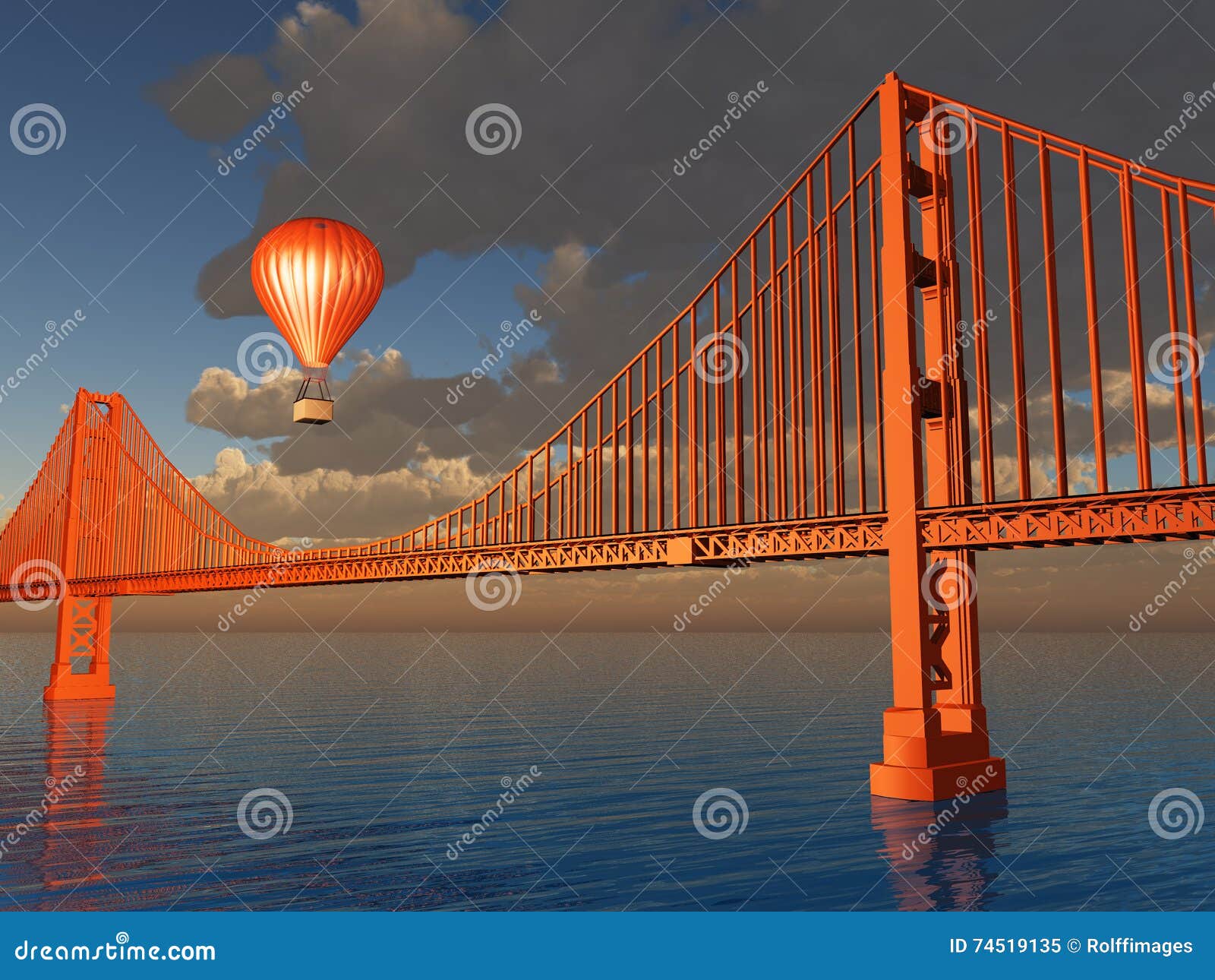 Hot Air Balloon Golden Gate Bridge Stock Illustration - Illustration of ...
