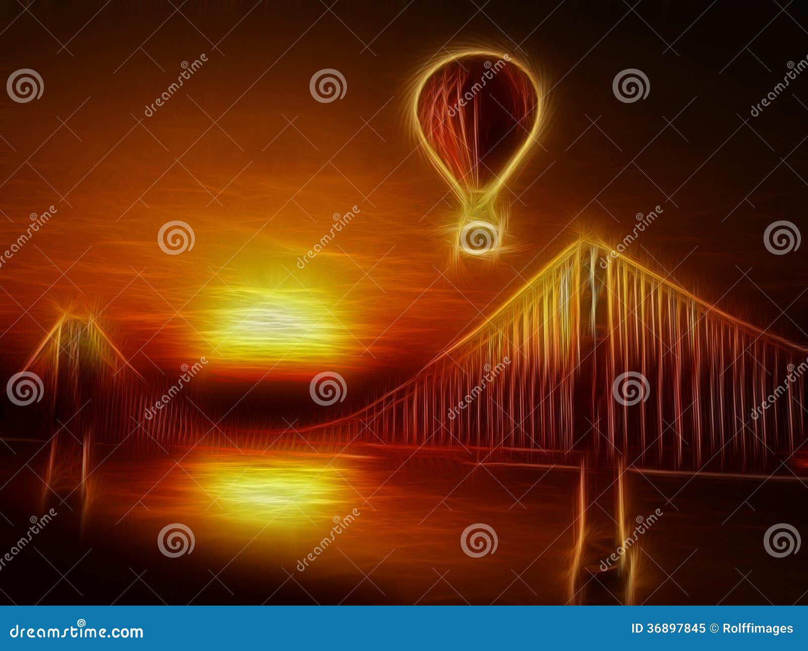 Hot Air Balloon and Golden Gate Bridge Stock Illustration ...