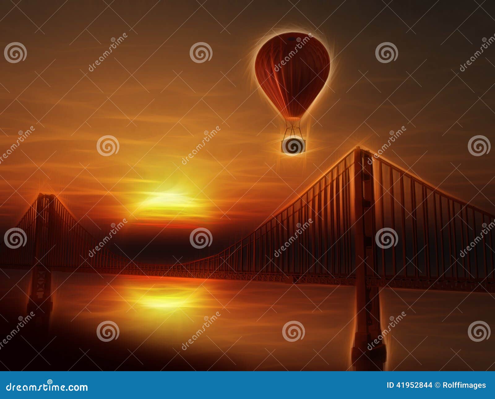 Hot Air Balloon and Golden Gate Bridge Stock Illustration ...