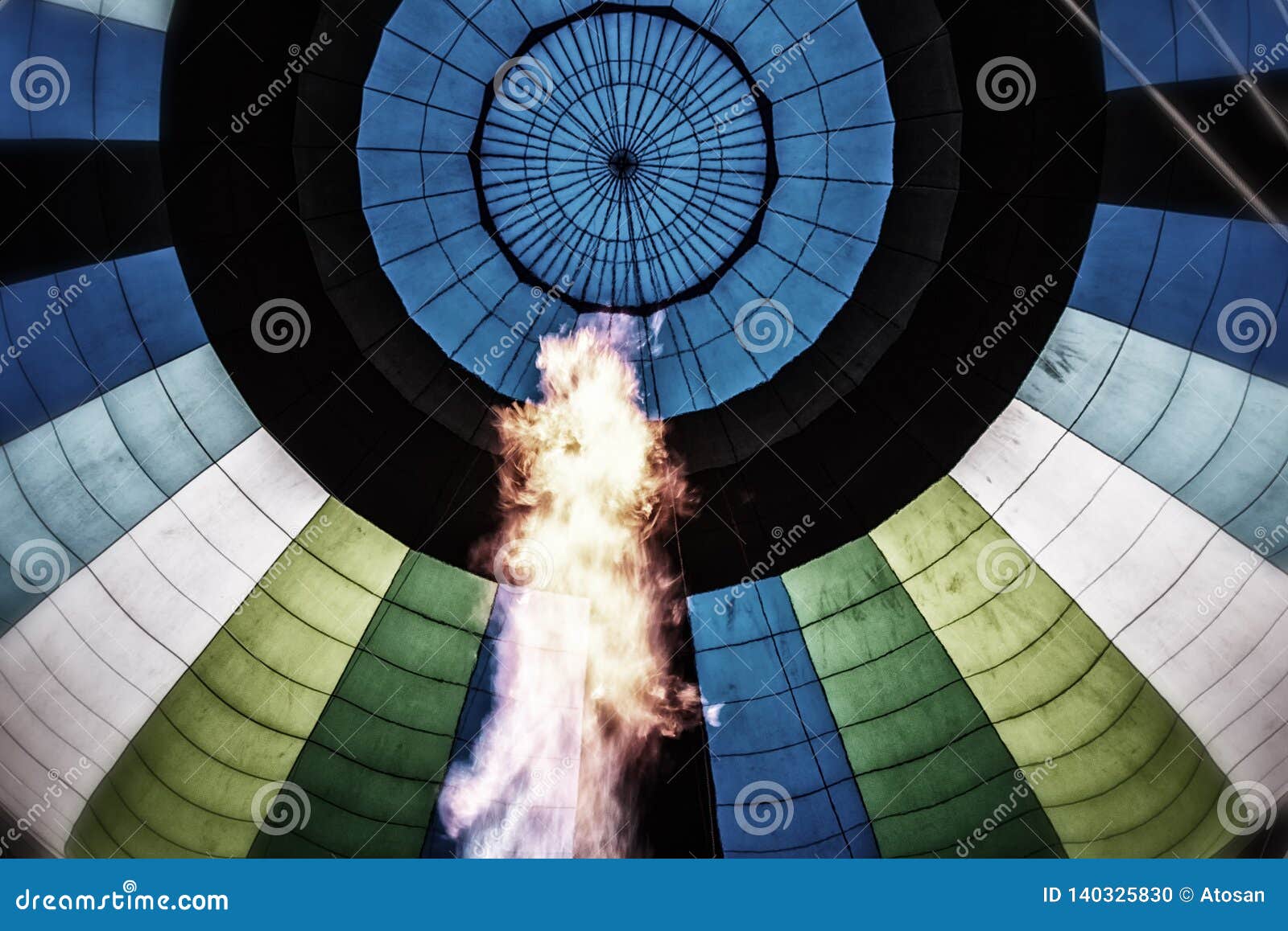 Hot Air Balloon with Huge Flame in Foreground Stock Photo - Image of ...