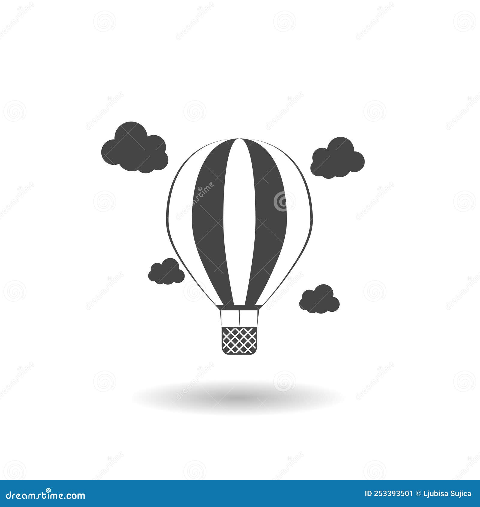 Hot Air Balloon Icon with Shadow Stock Vector - Illustration of basket ...