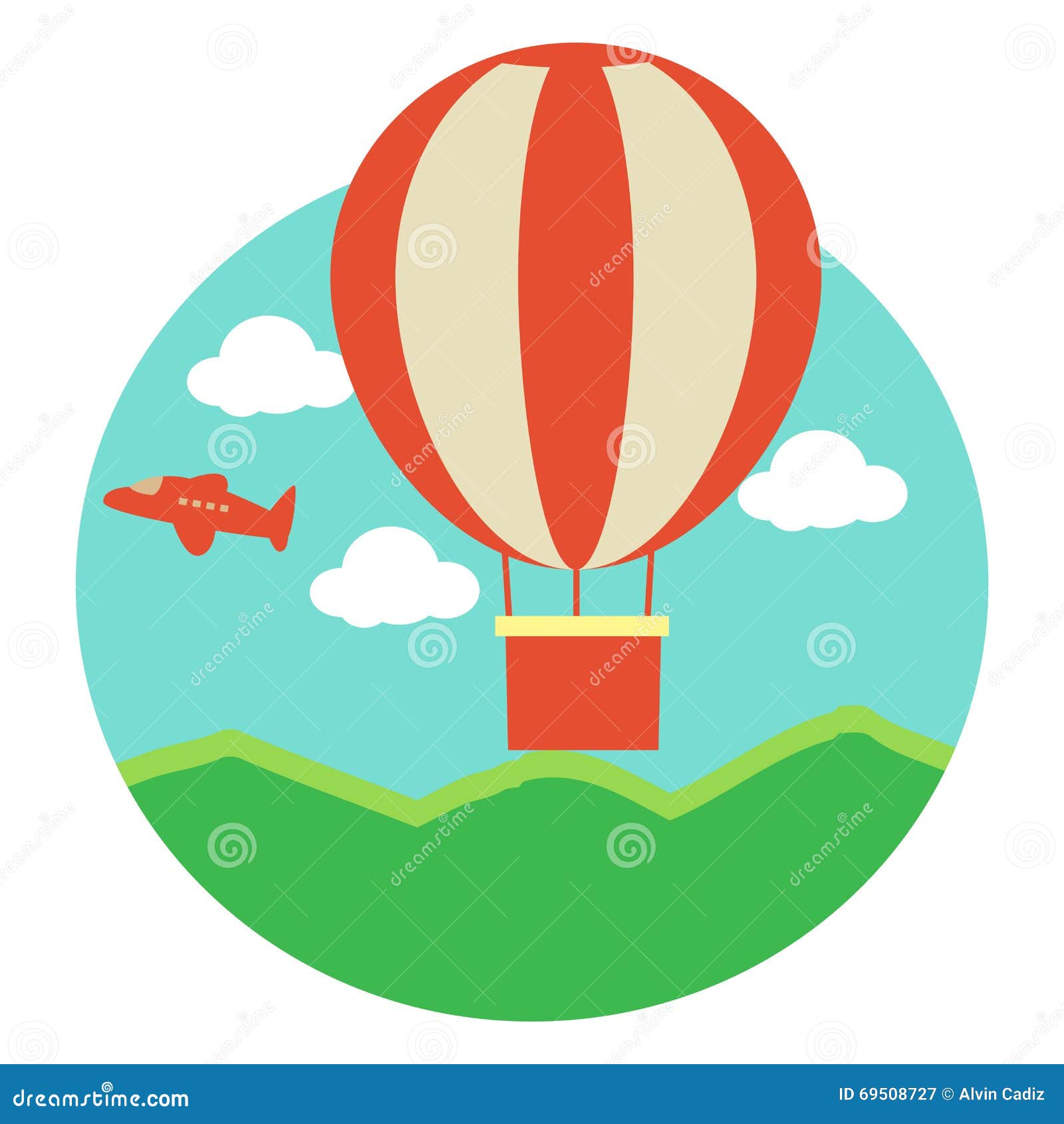 Hot Air Balloon with Jet Flying Stock Vector - Illustration of drawings ...