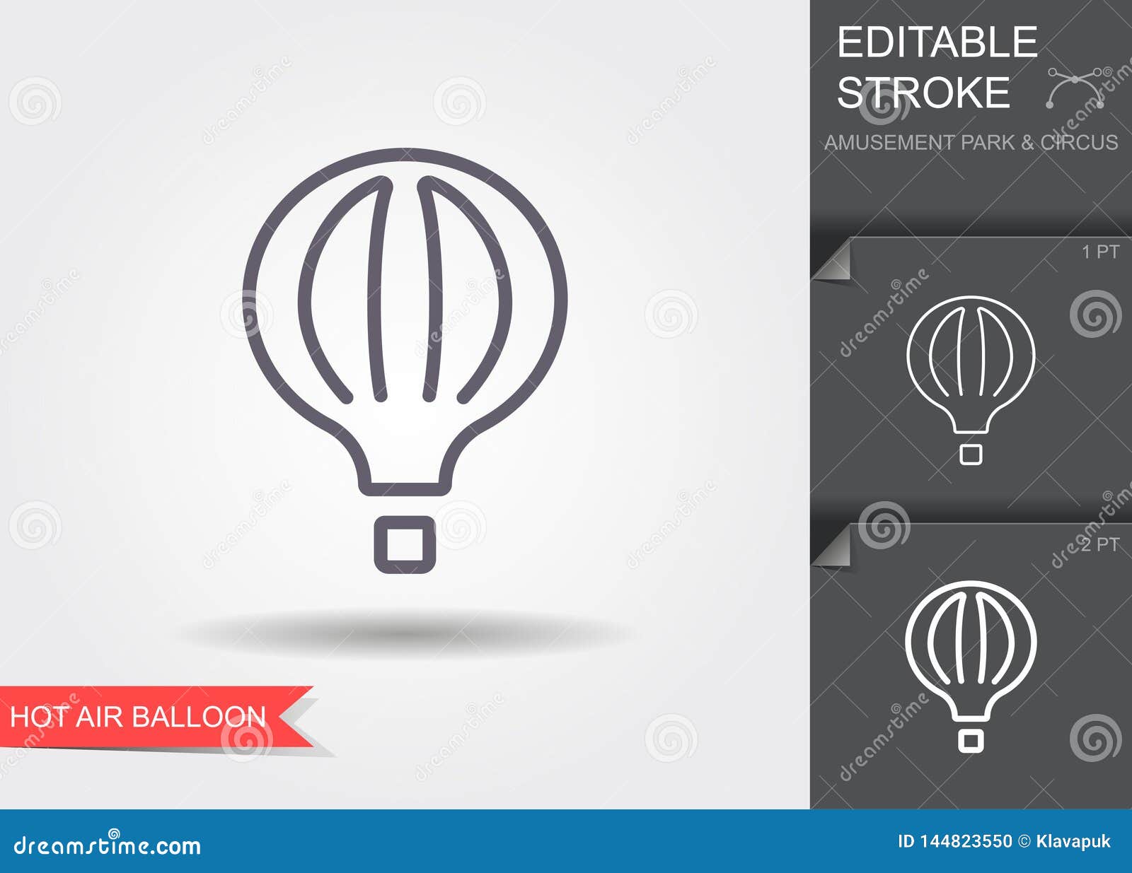 Hot Air Balloon. Line Icon with Editable Stroke with Shadow Stock ...