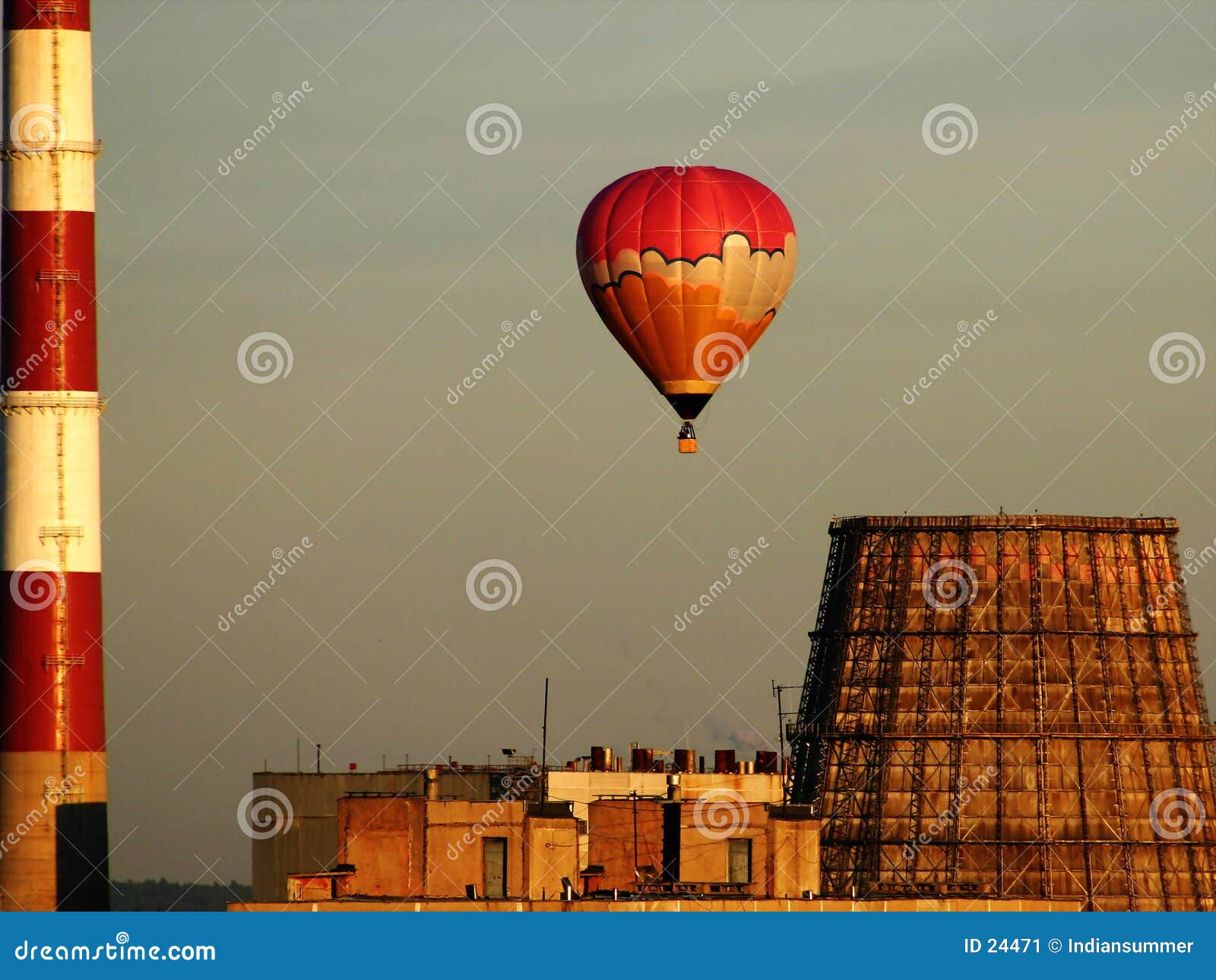 Hot-air Balloon Over the Factory Stock Image - Image of colors, chimney ...