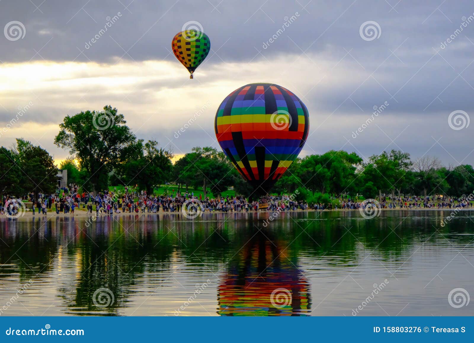 Hot air balloon reflection stock photo. Image of reflected - 158803276