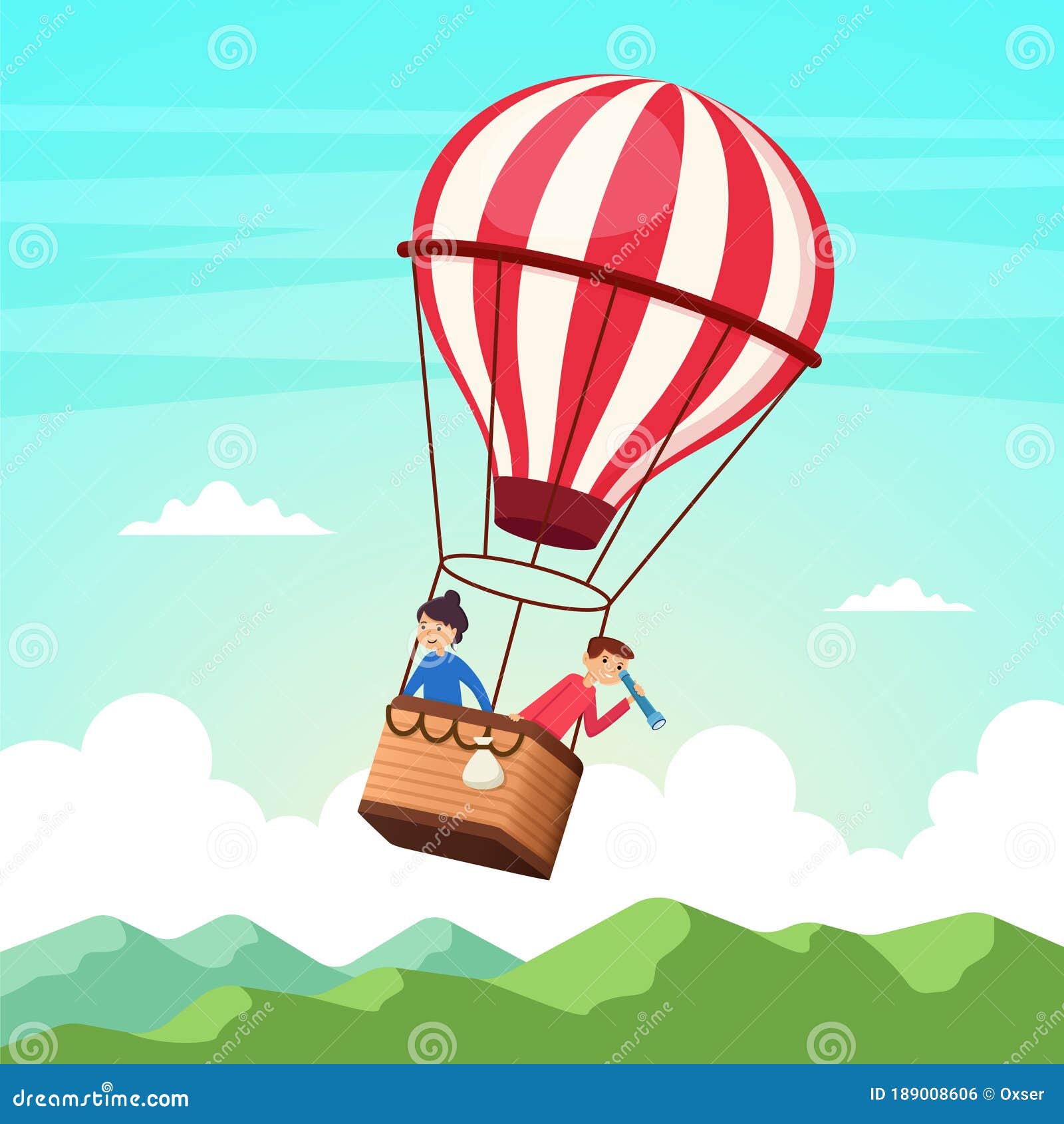Cartoon Kids Riding Hot Air Balloon | CartoonDealer.com #83591739