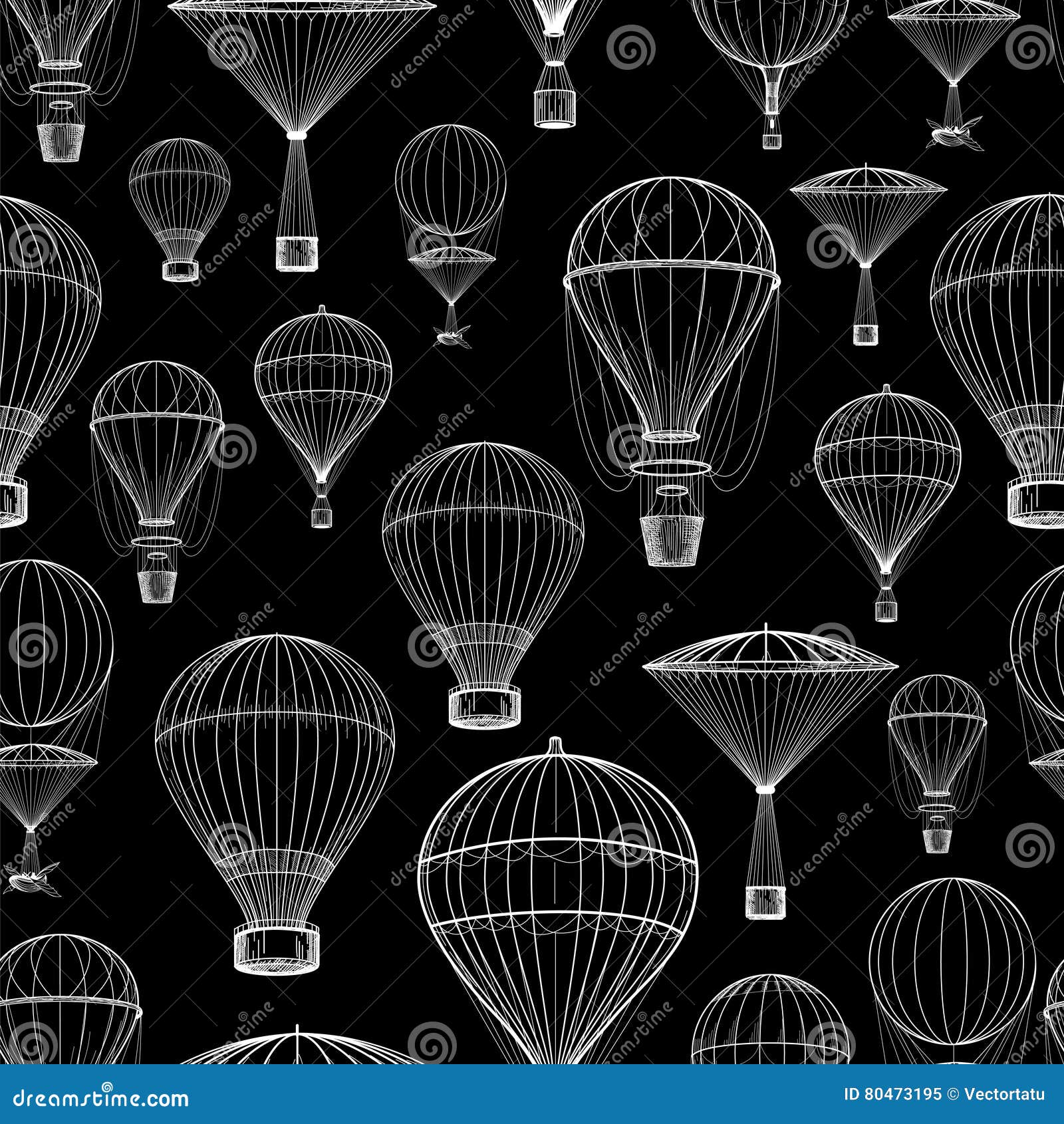 Hot Air Balloon Seamless Pattern. Travel Balloons Flying In Sky, White ...