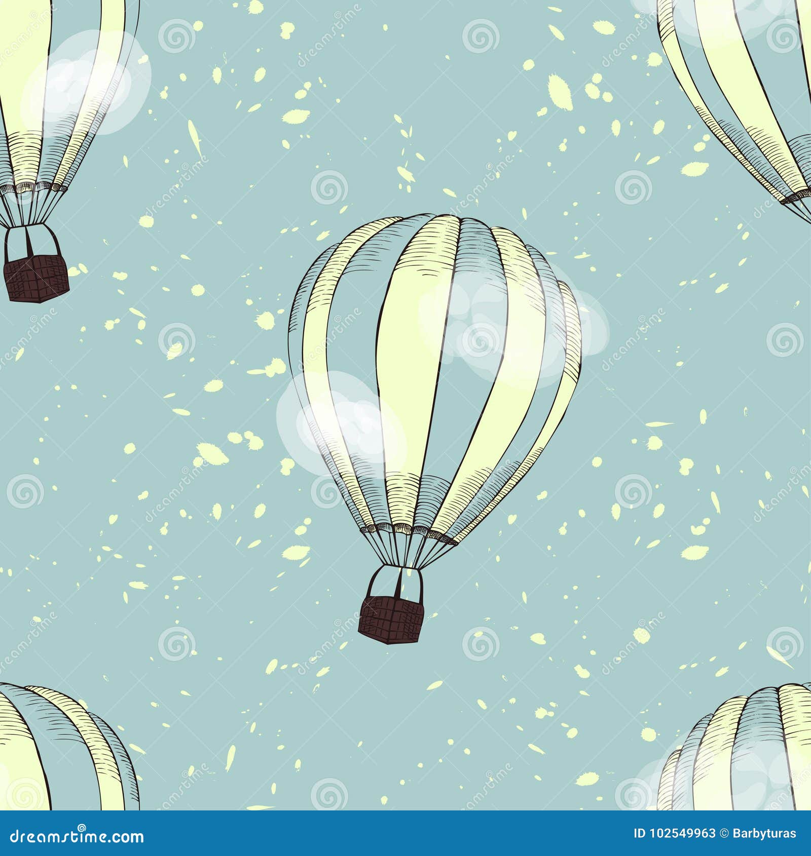 Hot Air Balloon. Seamless Pattern. Vector Hand Drawn Doodle Cartoon ...