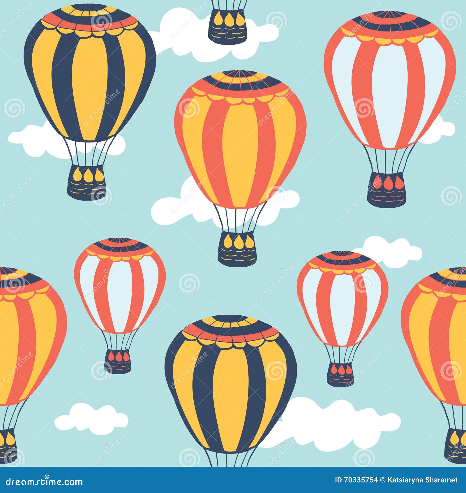 Hot Air Balloon Seamless Pattern. Travel Balloons Flying In Sky, White ...