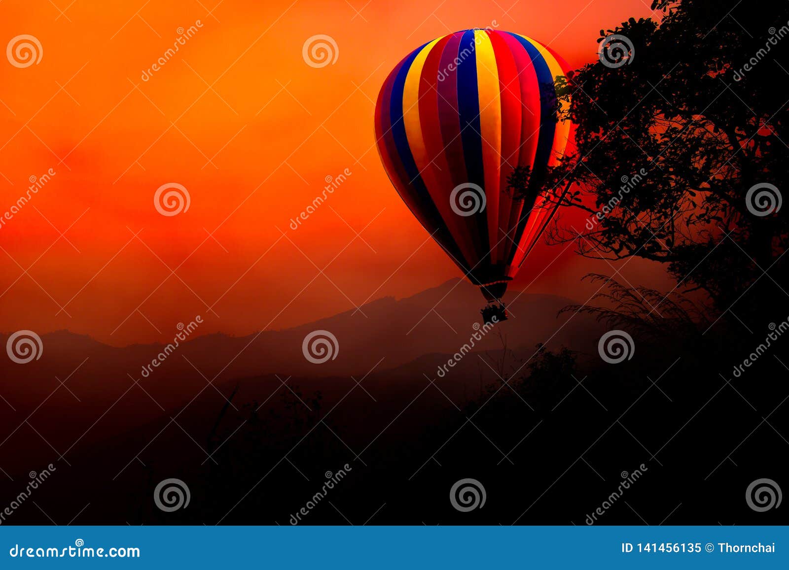 Hot Air Balloon Soar into the Sky at Sunset Stock Image - Image of ...