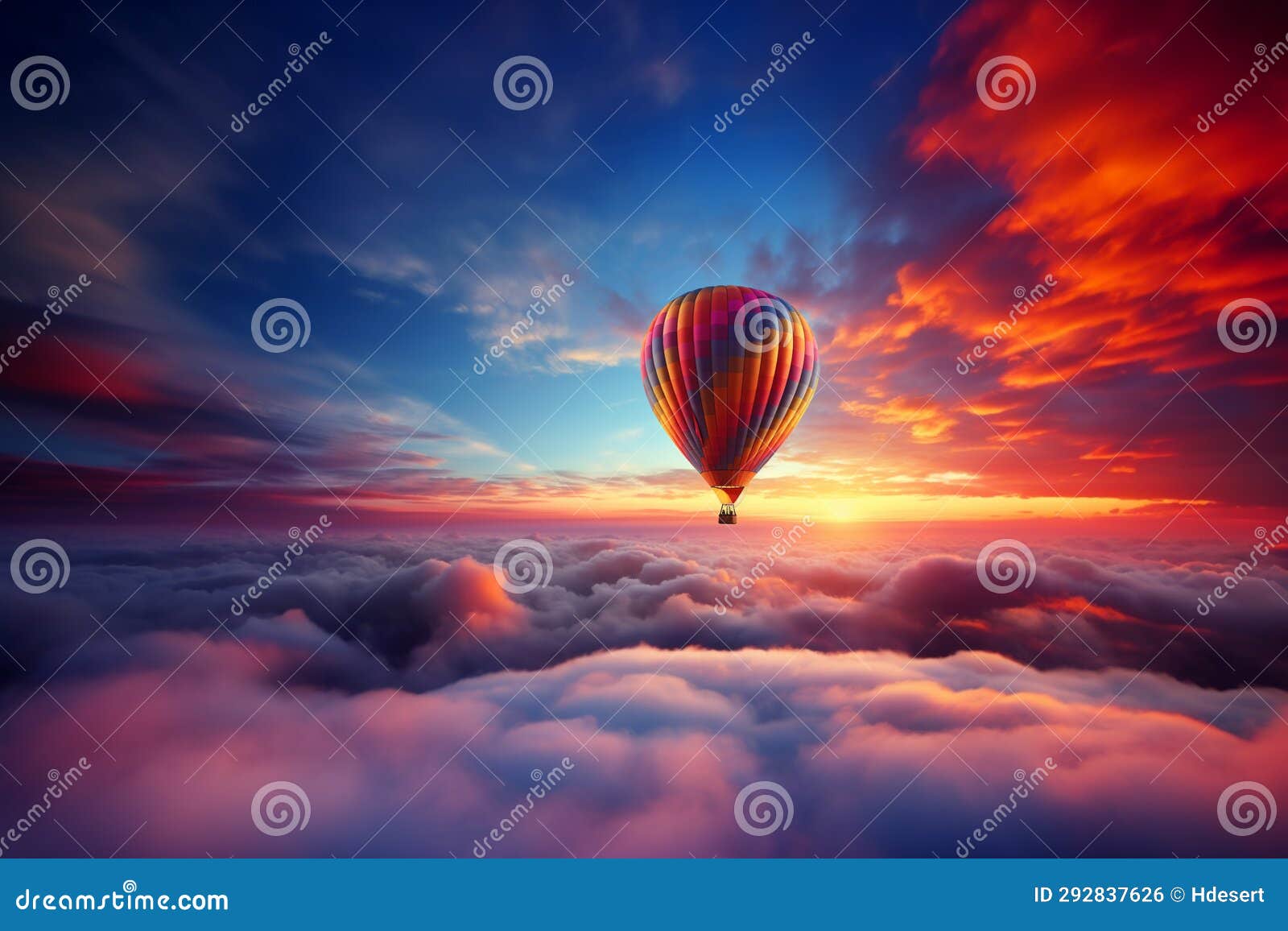 Hot Air Balloon in the Sunset Evening Sky with Clouds Stock ...