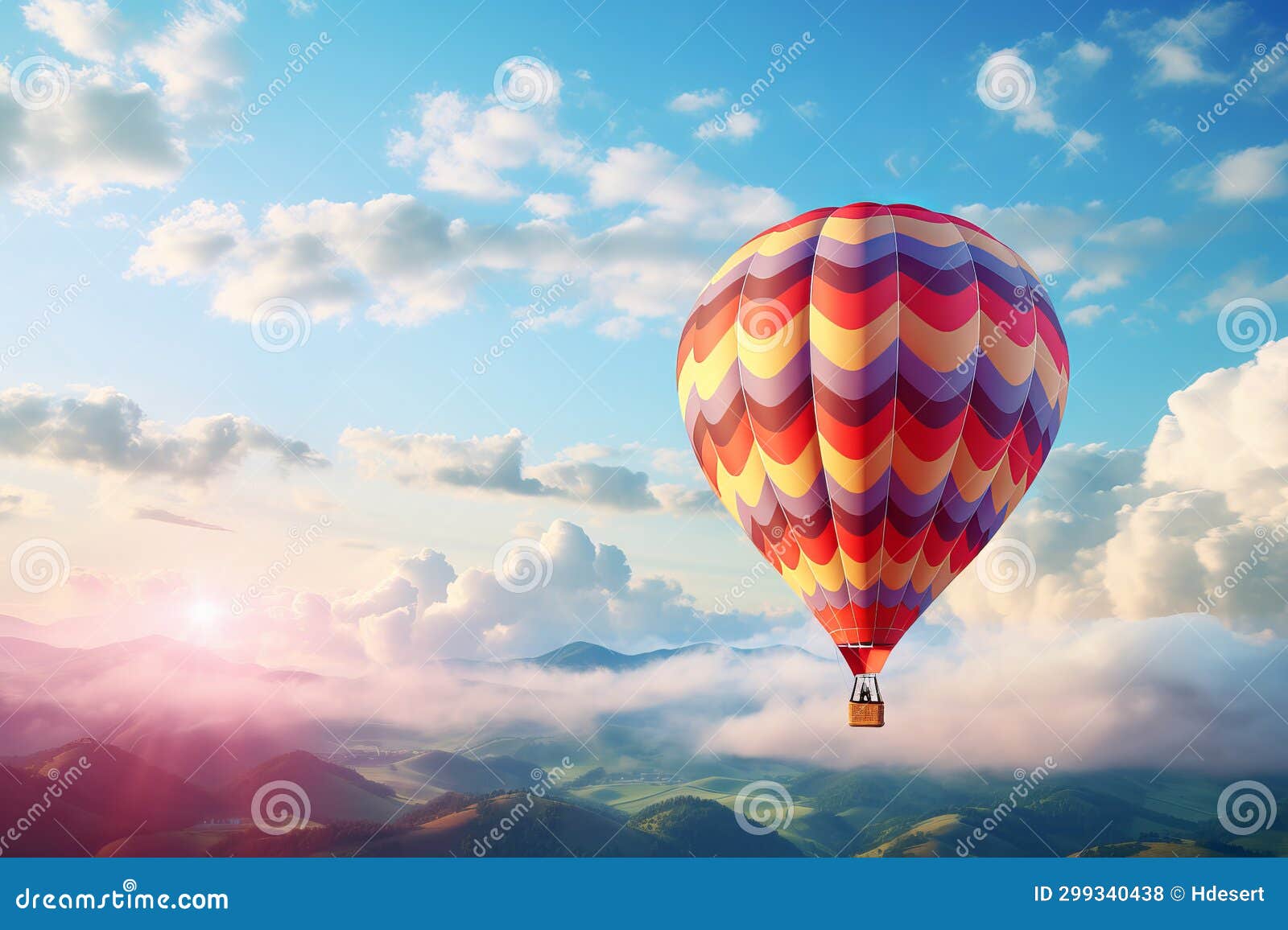 Hot Air Balloon in the Sunset Evening Sky with Clouds Stock ...