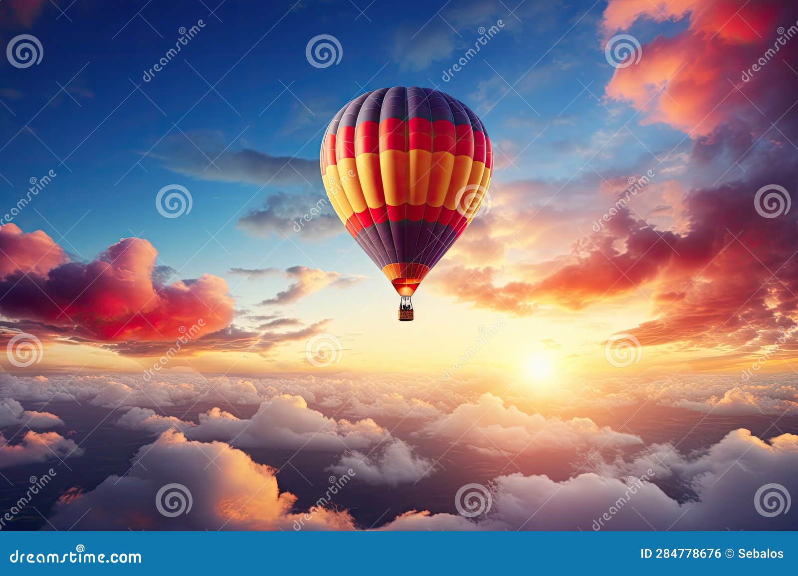 Hot Air Balloon in the Sunset Evening Sky and Pure Cloud Copy Space ...