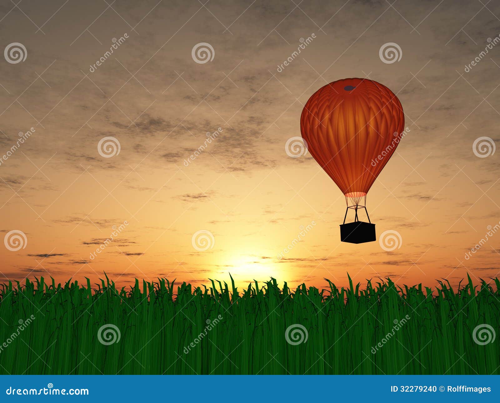 Hot air balloon sunset stock illustration. Illustration of green - 32279240