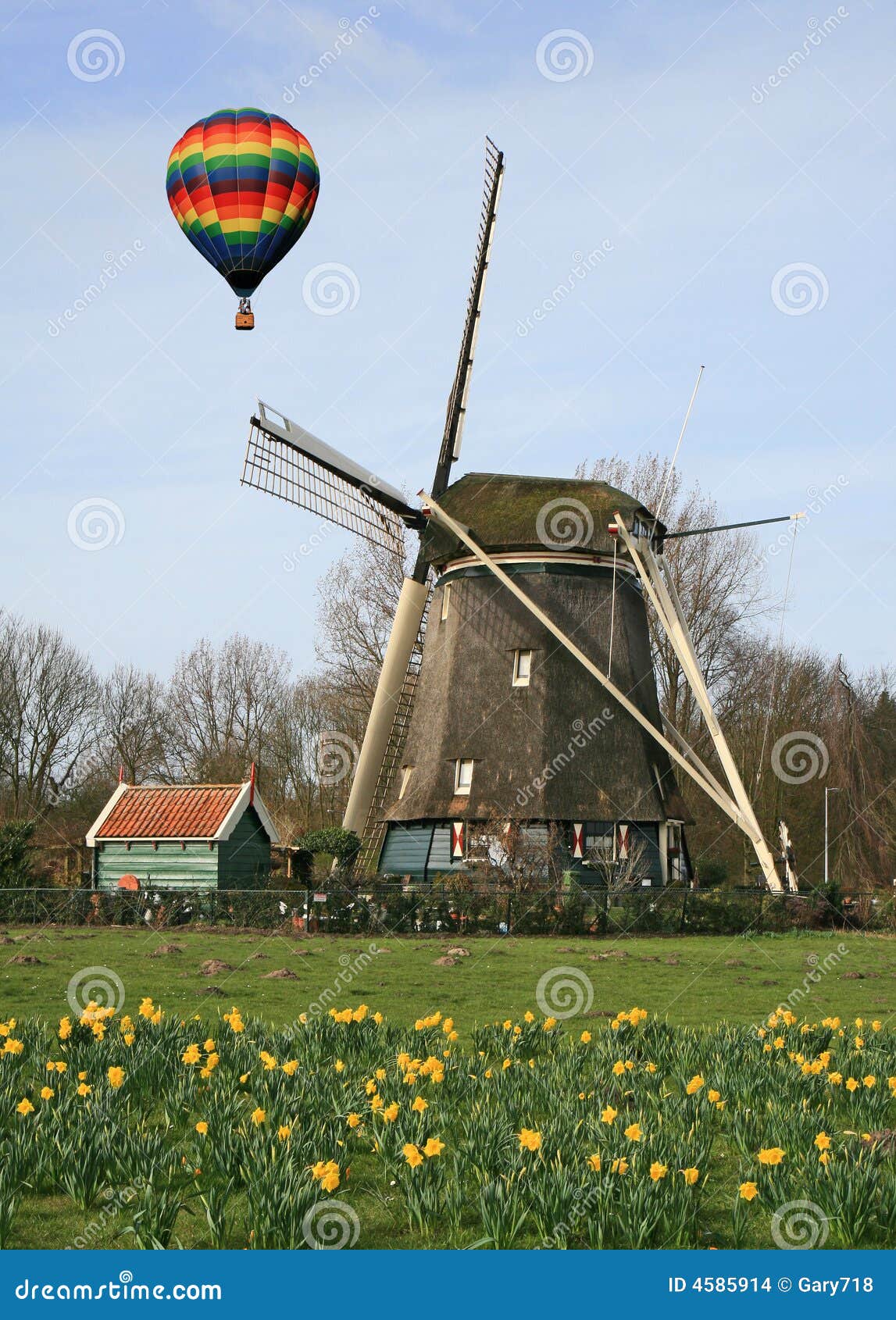 Hot Air Balloon and Windmill Stock Photo - Image of architecture, ride ...