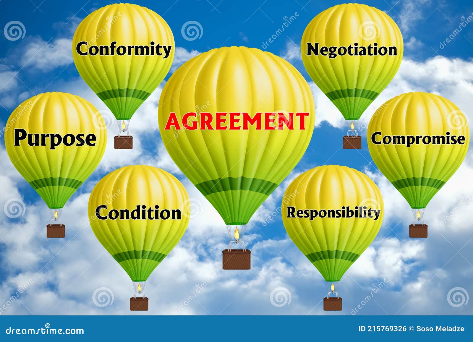 Hot Air Balloons with AGREEMENT Concept. Abstract Background, Thinking ...