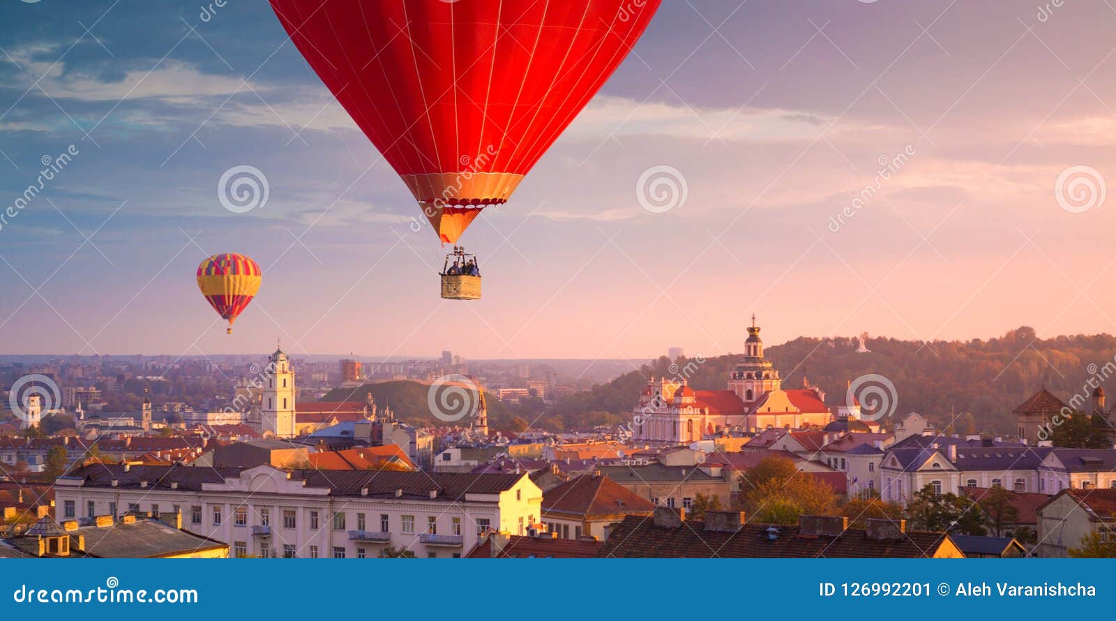 Hot Air Balloons Flying Over Vilnius Stock Image - Image of lithuania ...