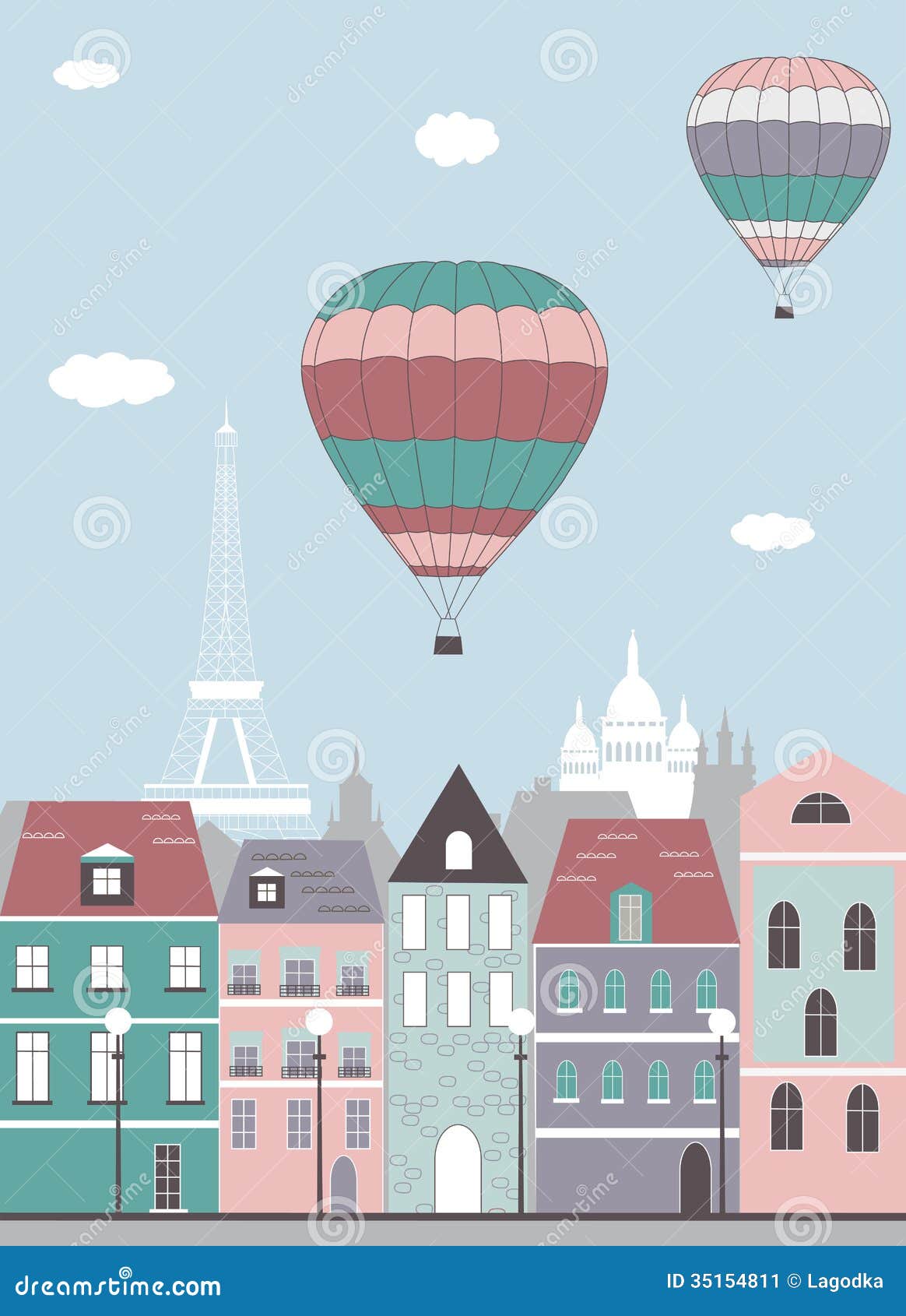 Hot Air Balloons Over the Paris. Stock Vector - Illustration of cartoon ...