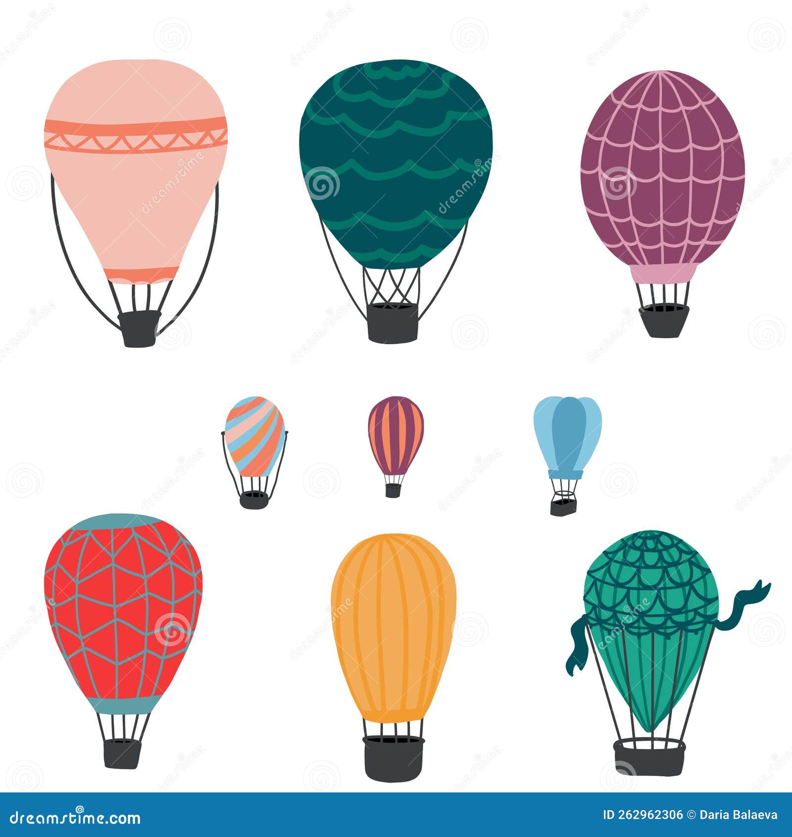 Hot Air Balloons Set Different Shapes and Colours Stock Vector ...