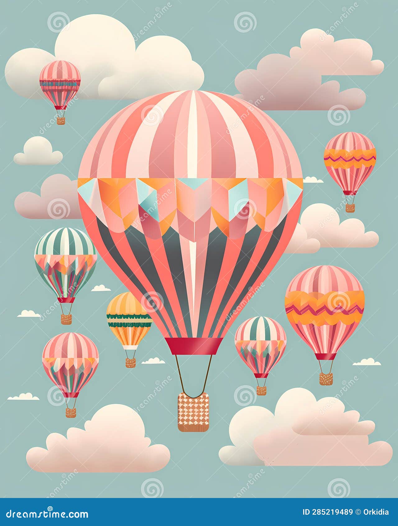 Hot Air Balloons in the Sky - Pop Colors Comics Design Stock ...