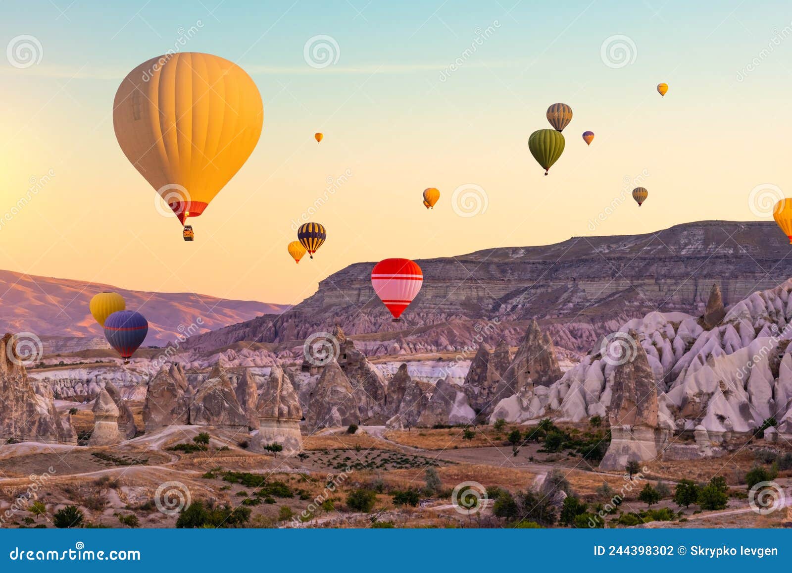 Hot Air Balloons in Sunset Sky Stock Photo - Image of transport ...
