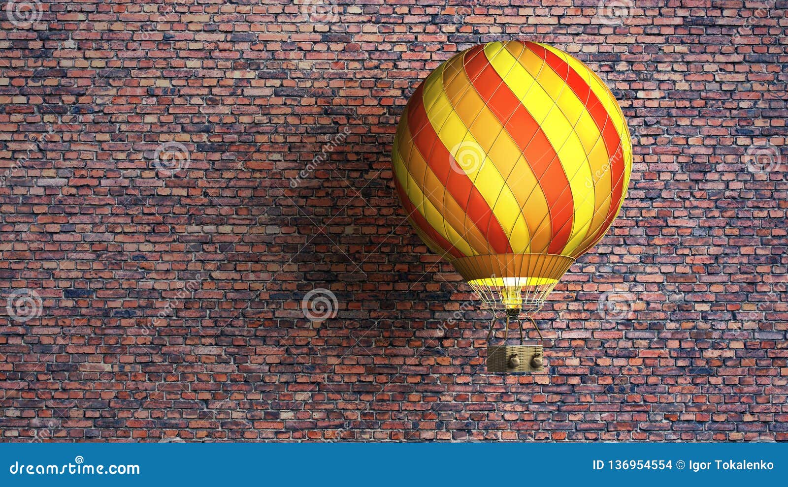 Hot Air Color Balloon Cast Shadow on Wall 3d Render on Brick Background ...